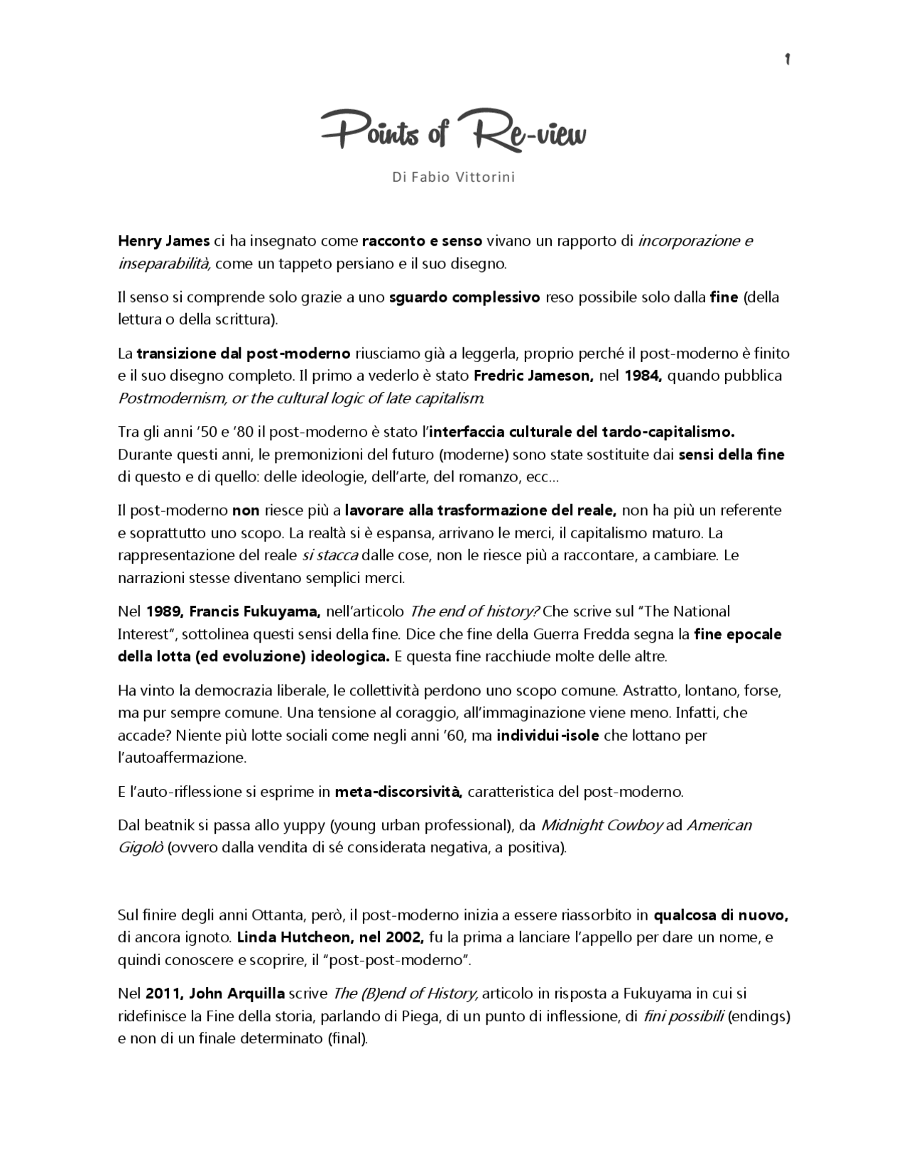 Points Of Review Di F Vittorini Riassunto Docsity