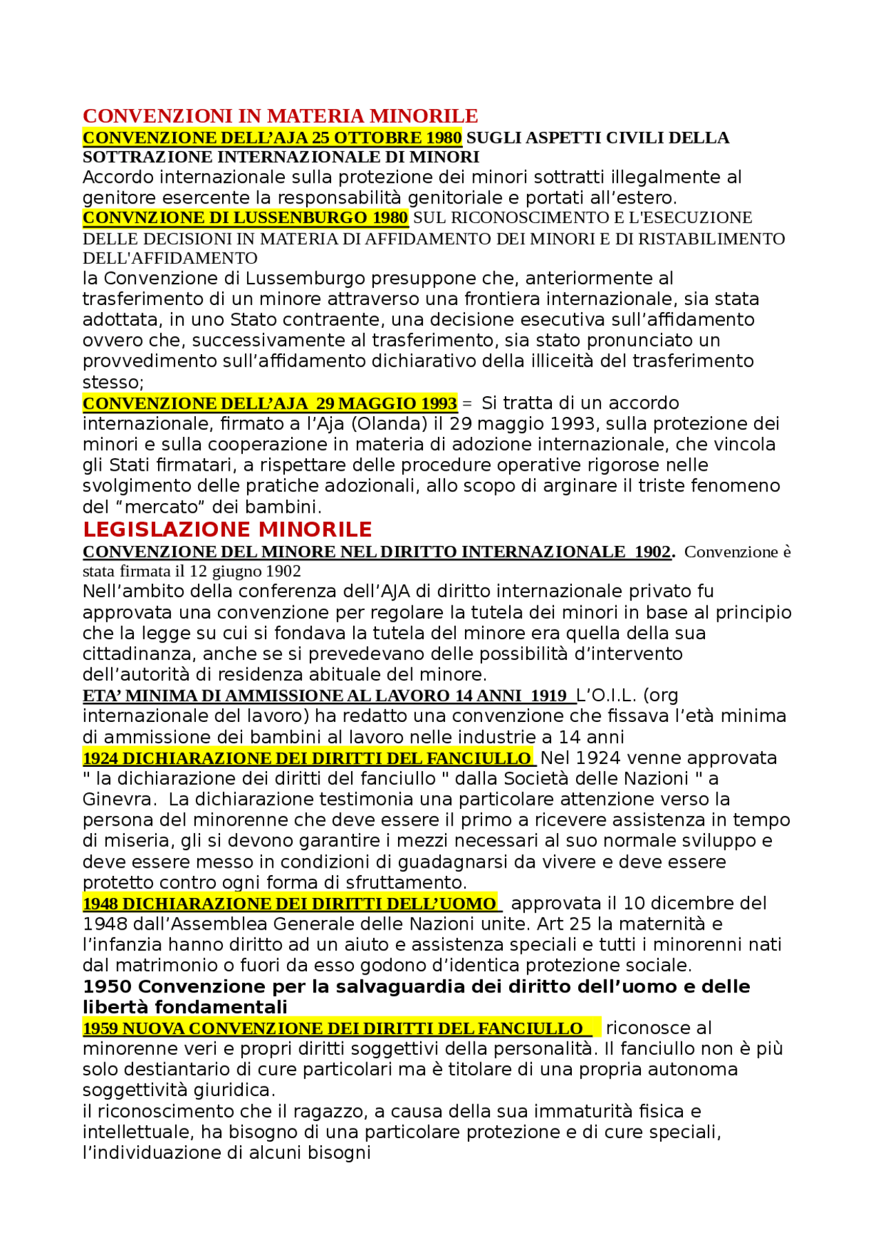 Convenzioni Sui Minori Docsity