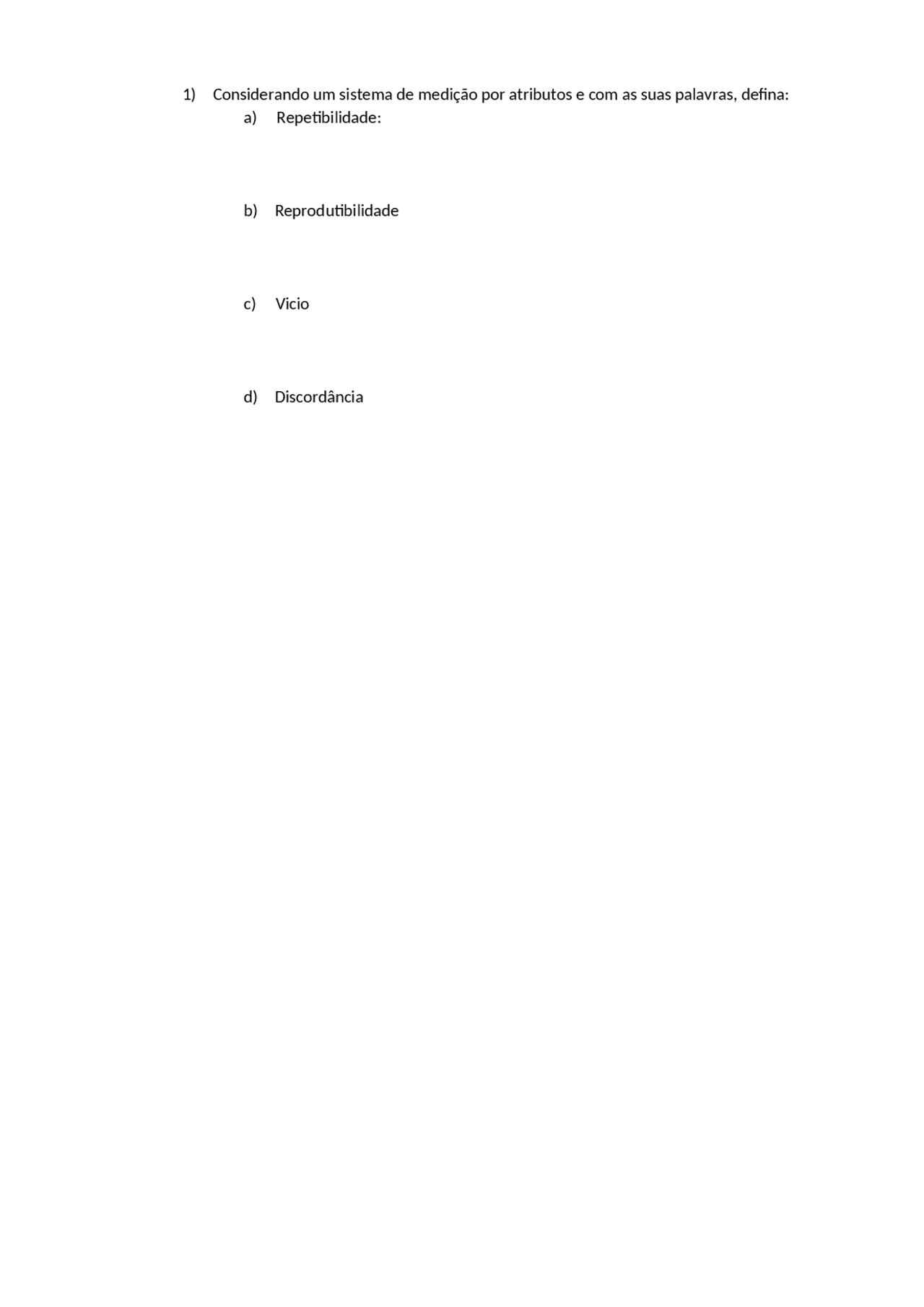 Lista de exercicos MSA atributos | Exercícios Gestão da Qualidade | Docsity