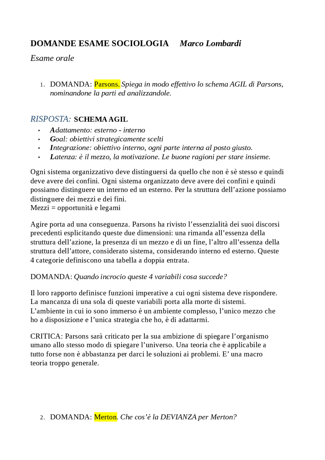 Domande Di Esame Sociologia Docsity