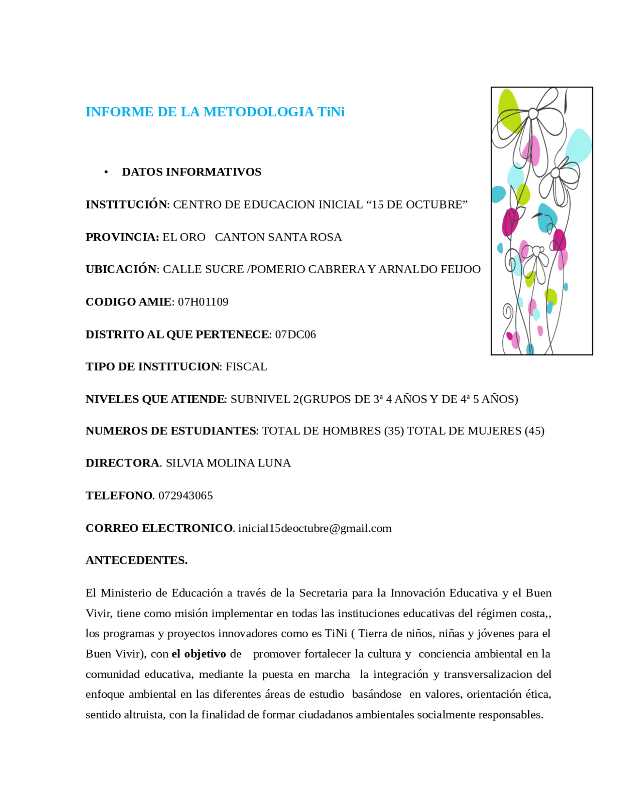 Informe del Proyecto Educativo TiNi | Guías, Proyectos, Investigaciones de Ecología y Medio ...