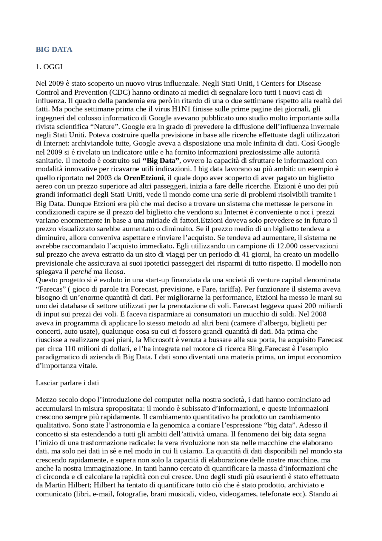 Big Data Riassunto Libro Sintesi Del Corso Di Epistemologia Docsity