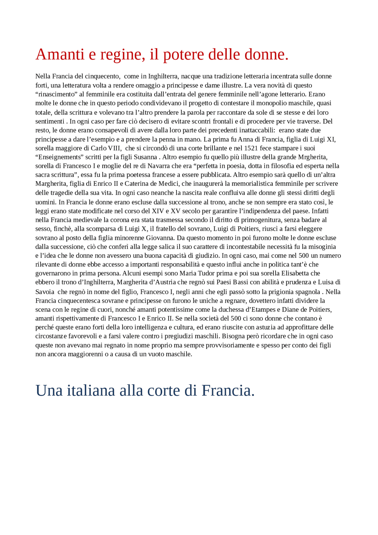 Riassunto Libro A Scelta Storia Moderna Amanti E Regine Esame Prof