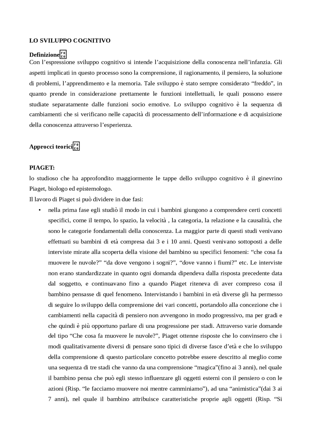 Lo Sviluppo Cognitivo Docsity