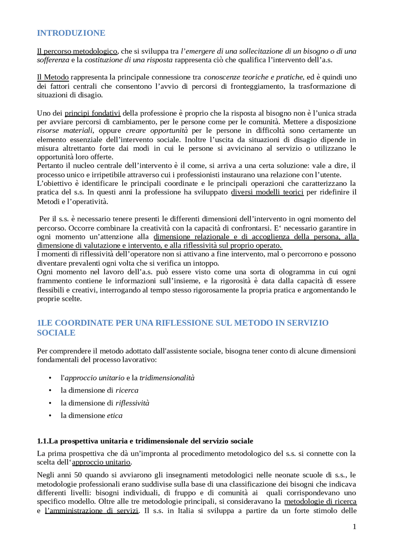 Il Metodo Nel Servizio Sociale Docsity