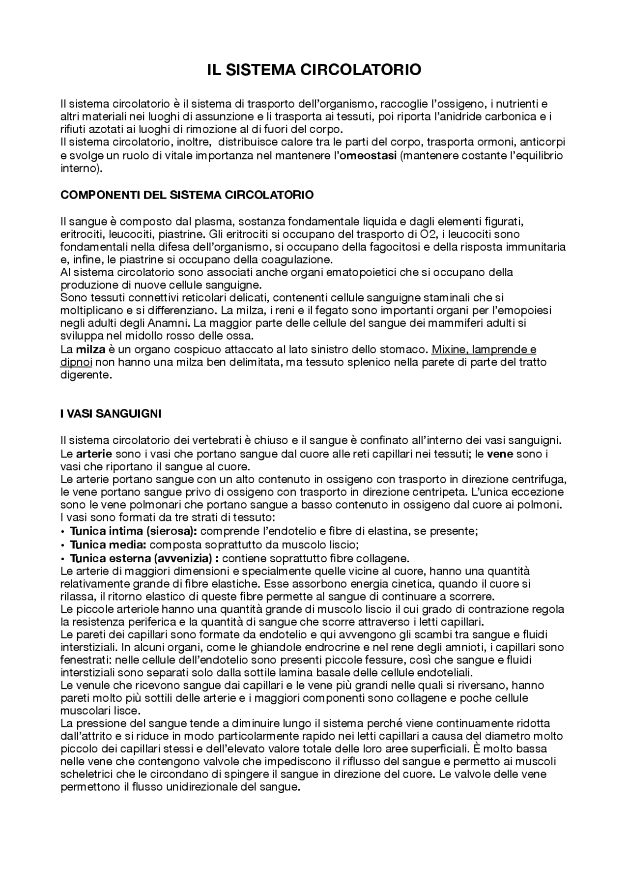 Sistema Circolatorio Docsity