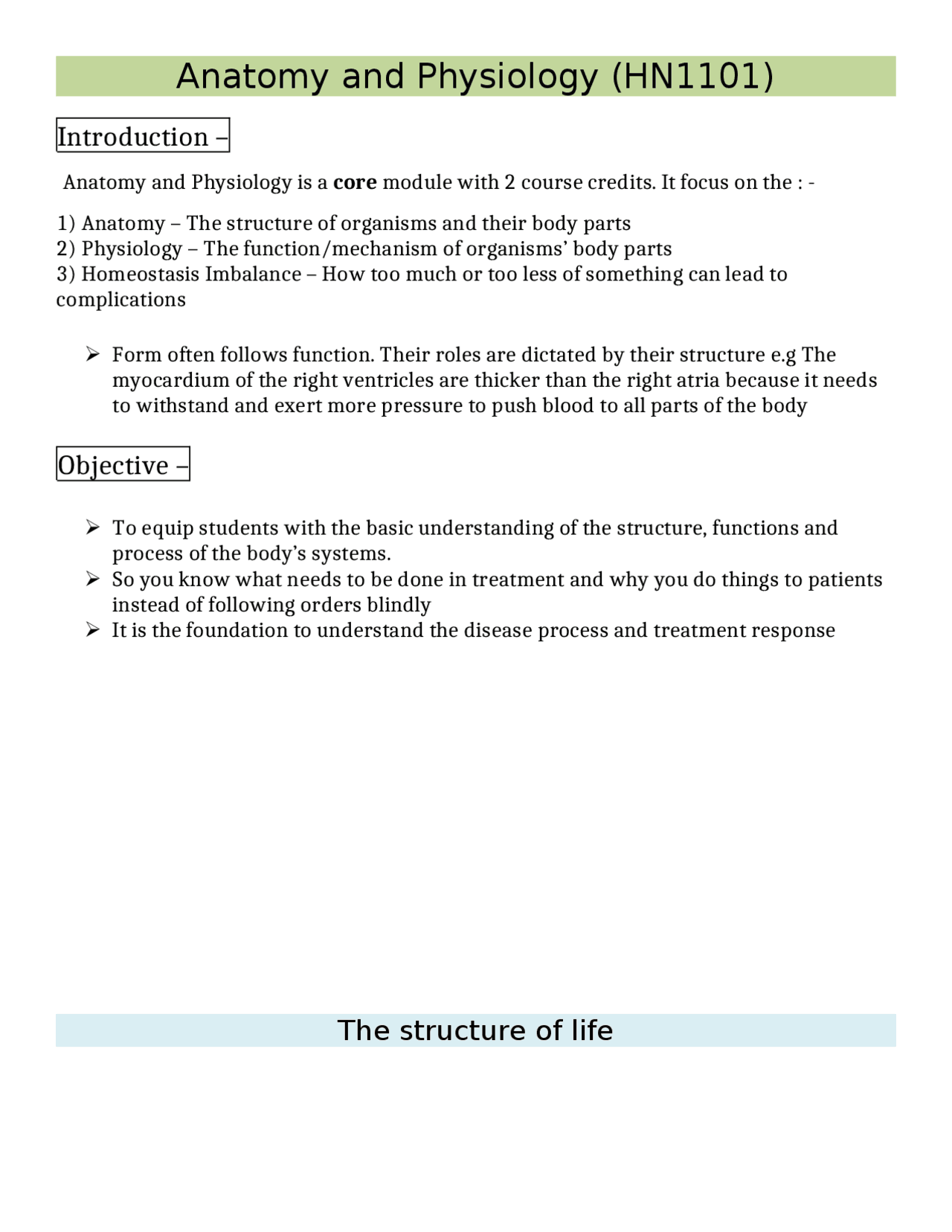 Incomplete Anatomy and Physiology - Docsity