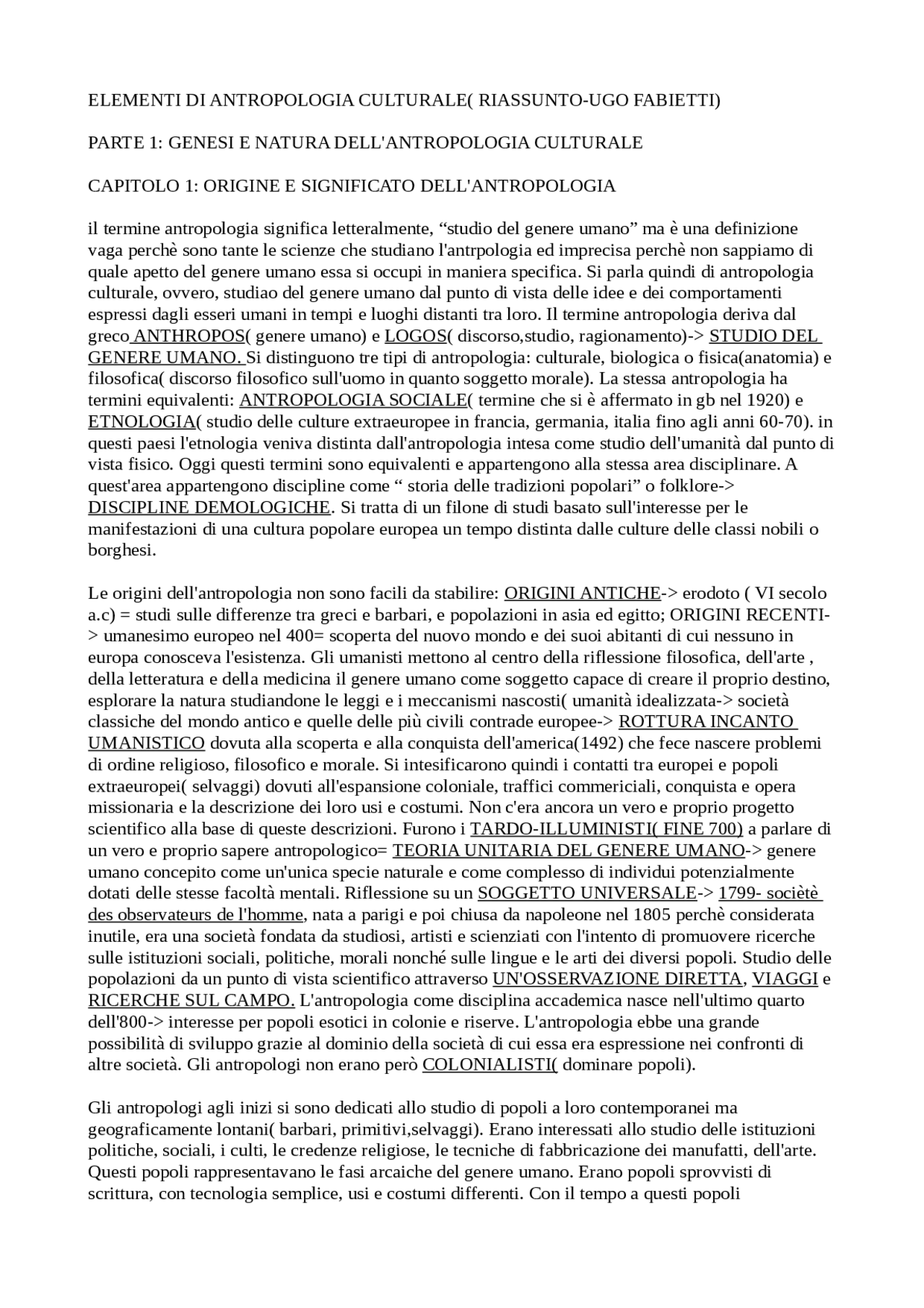 Elementi Di Antropologia Culturale Di Ugo Fabietti Docsity