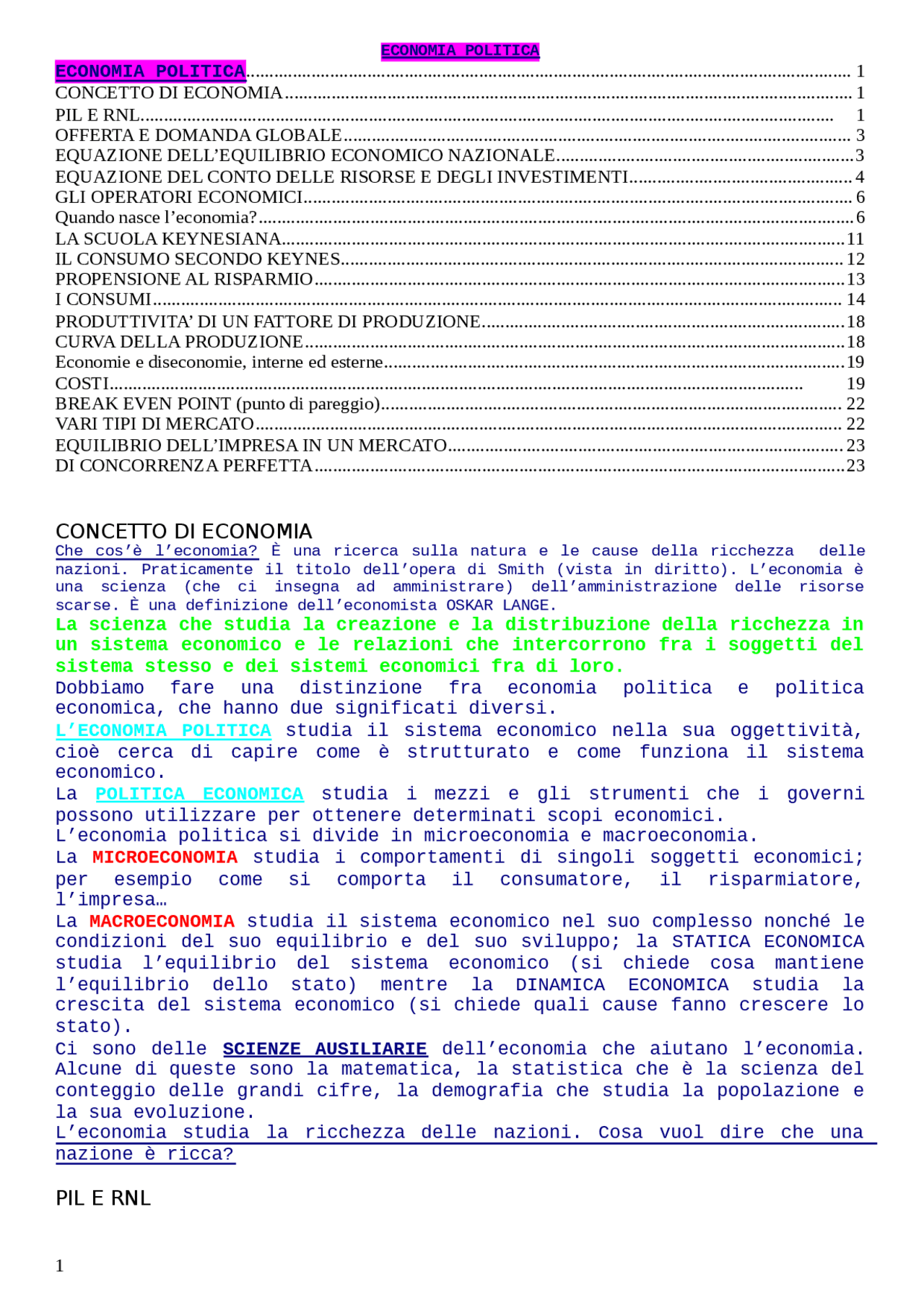 Economia politica riassunto - Docsity