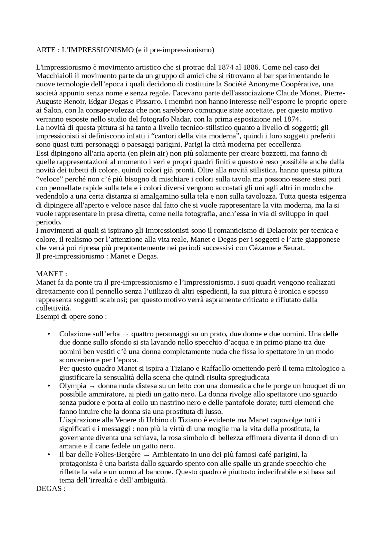 Limpressionismo Appunti Docsity