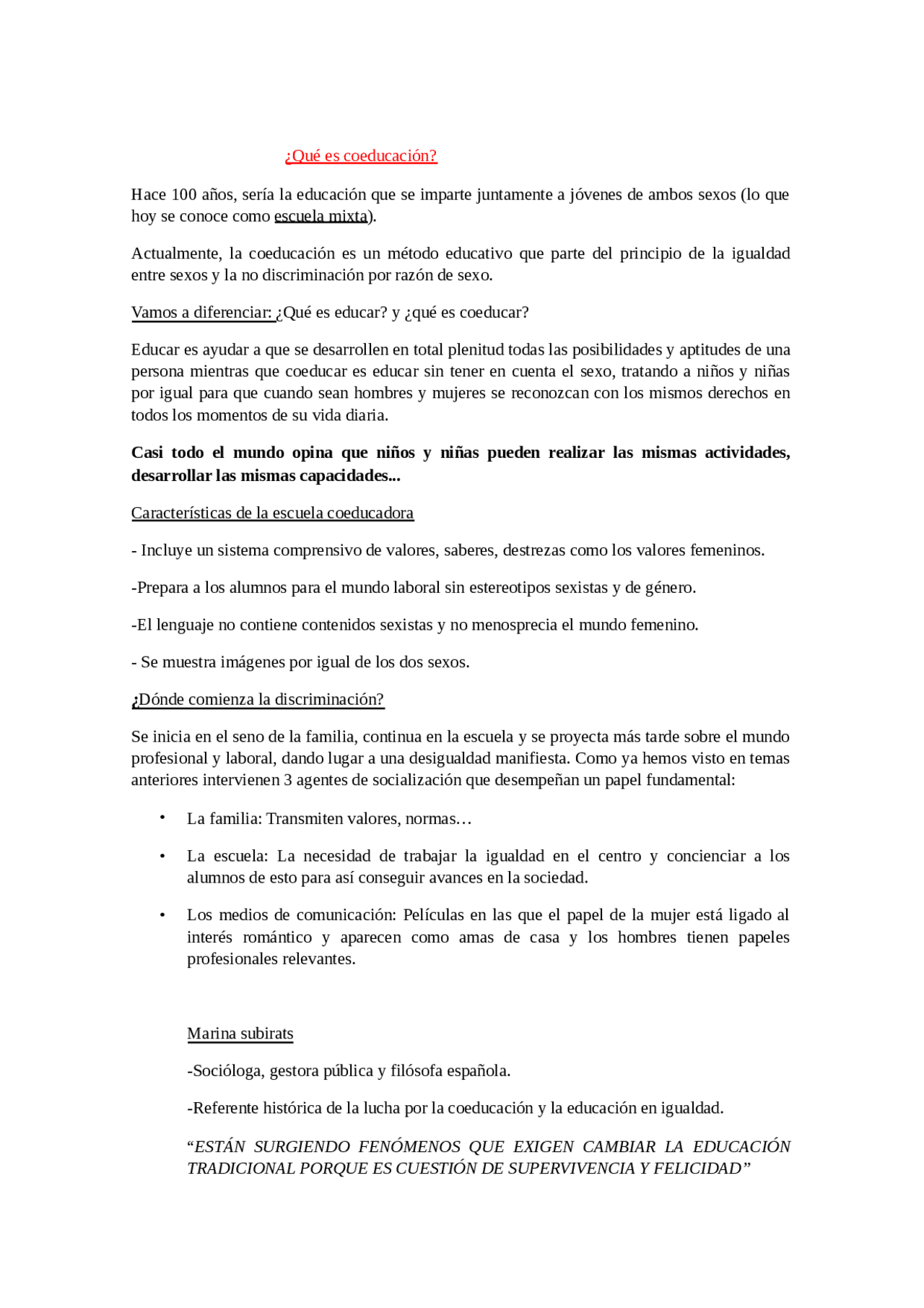 Término De Coeducación Ejercicios De Sociología Docsity