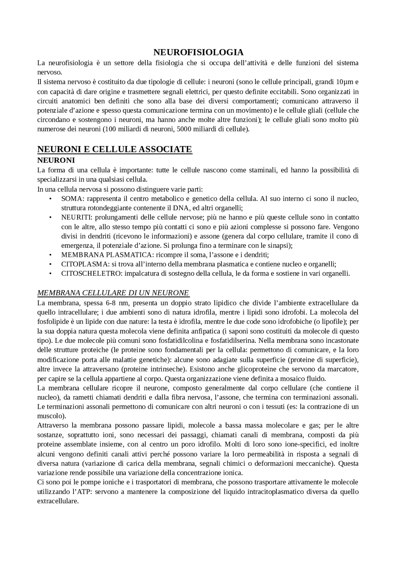 Dispenseappunti Completi Neurofisiologia Docsity