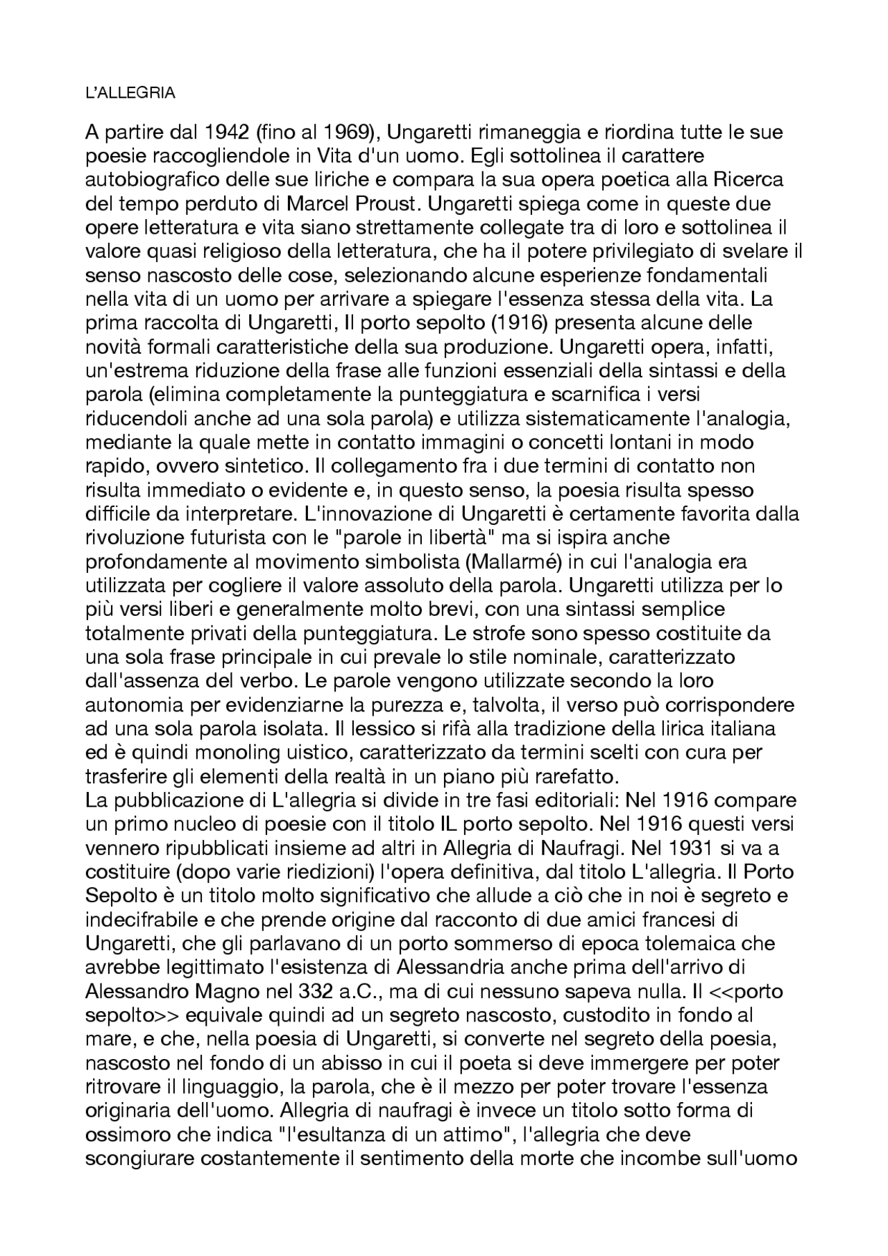 Riassunto Allegria Ungaretti Docsity