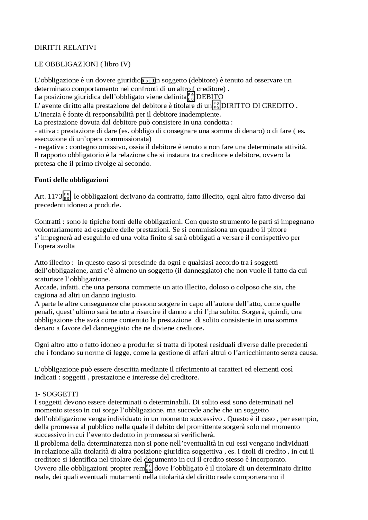 Le Obbligazioni Diritti Relativi Docsity