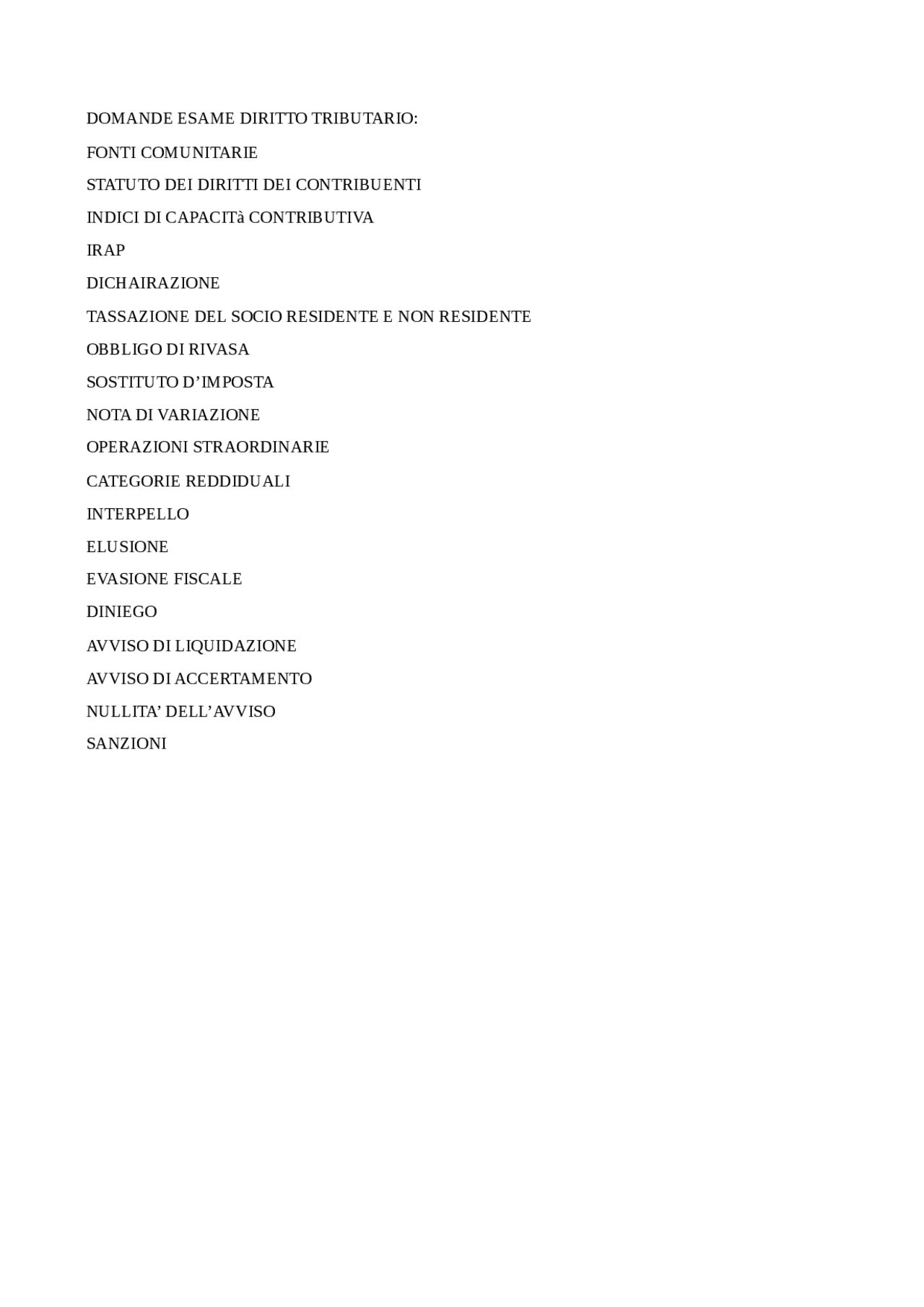 Domande Esame Diritto Tributario Docsity