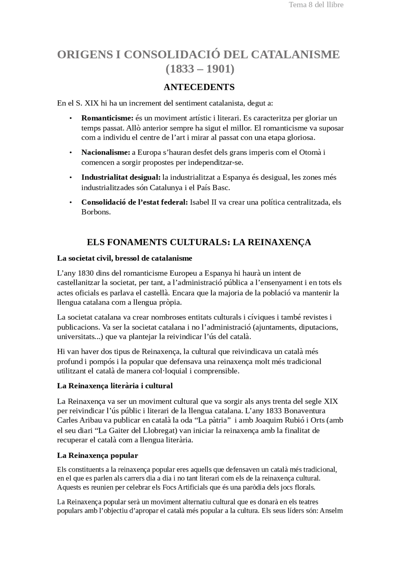 Resumen Catalanisme Sele Catalunya Història De España Docsity