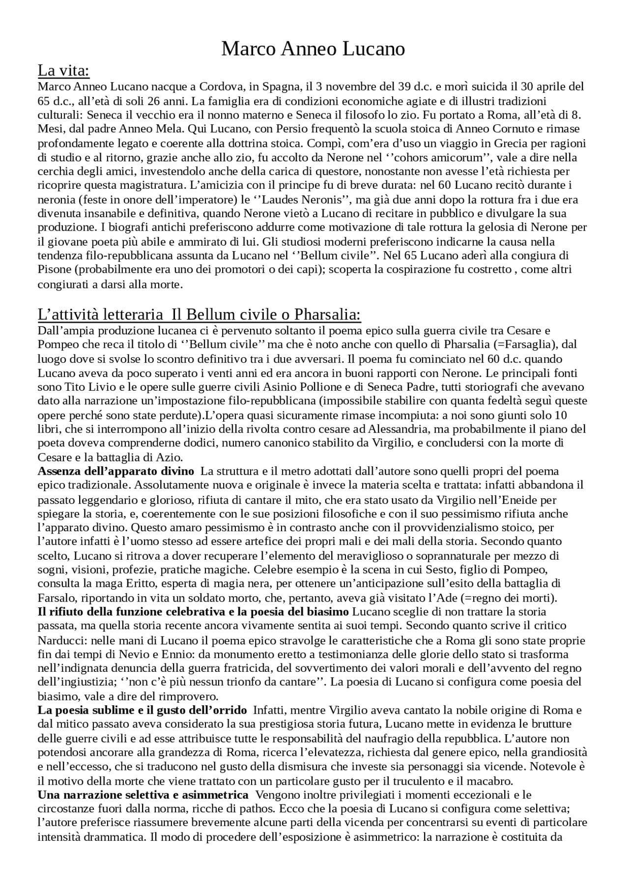 Marco Anneo Lucano Vita E Opere Approfondite Docsity