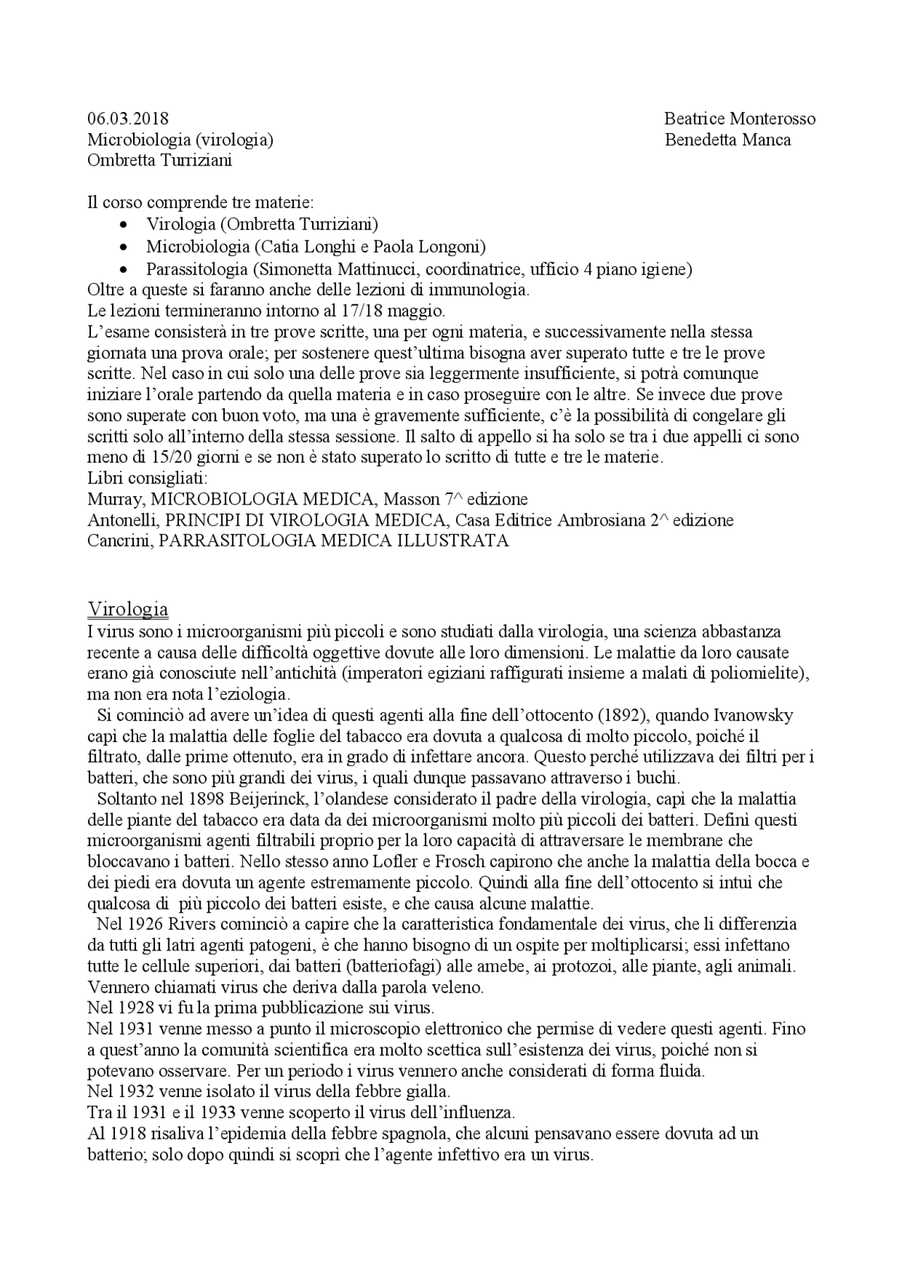 Sbobina Prima Lezione Di Virologia Corso Di Microbiologia Docsity