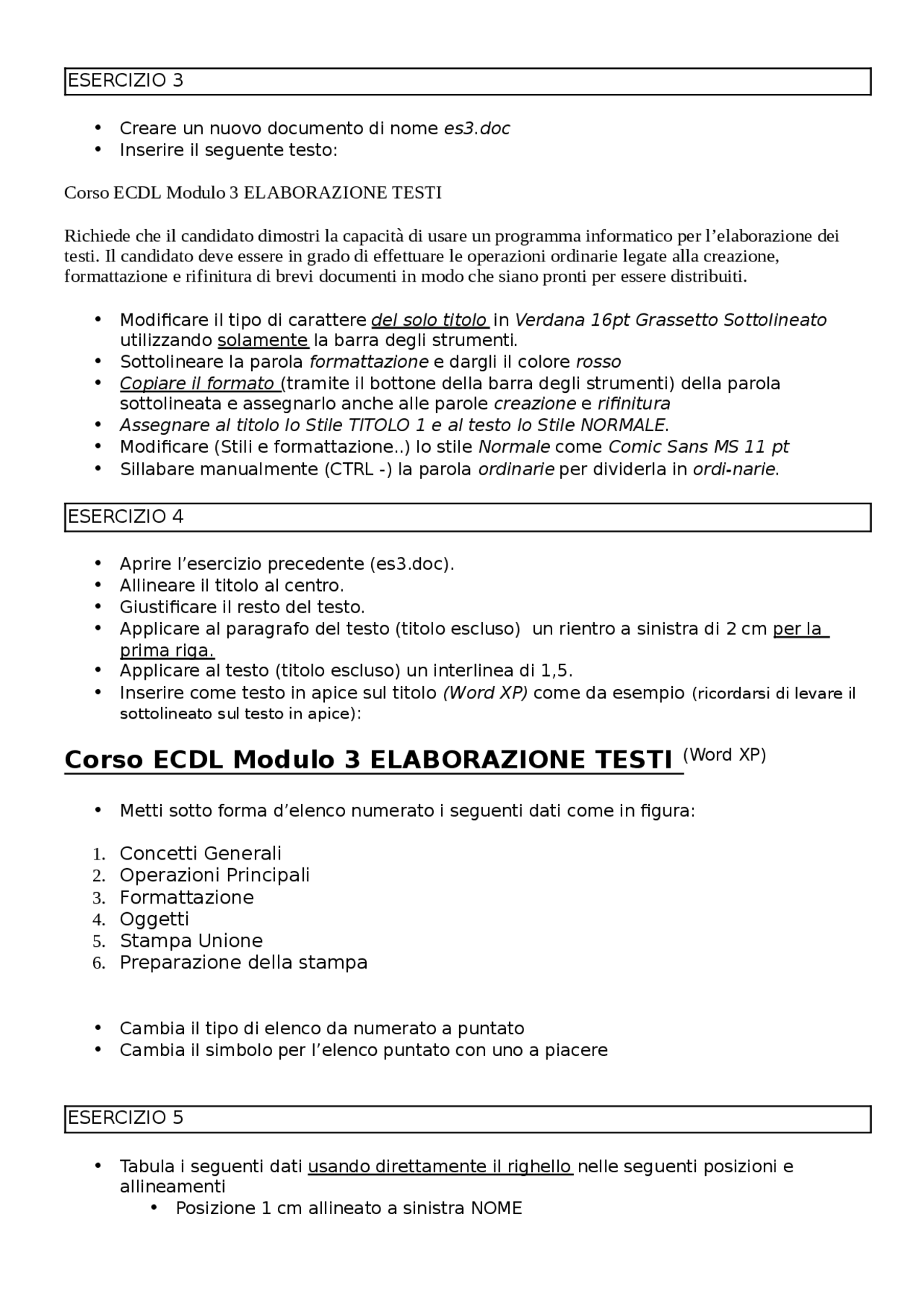 Esercitazione Svolta Ecdl Docsity