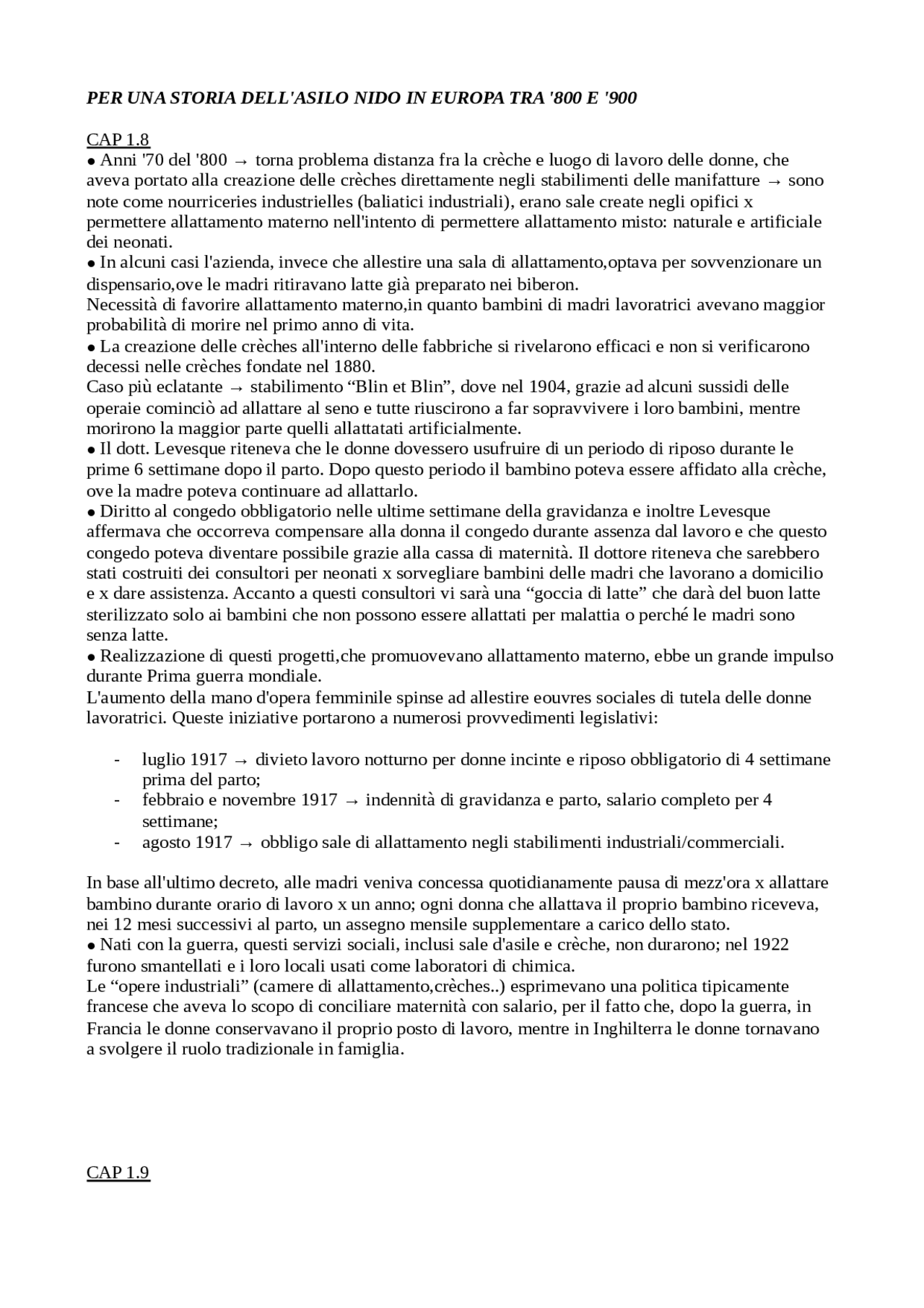 Per Una Storia Dellasilo Nido Docsity