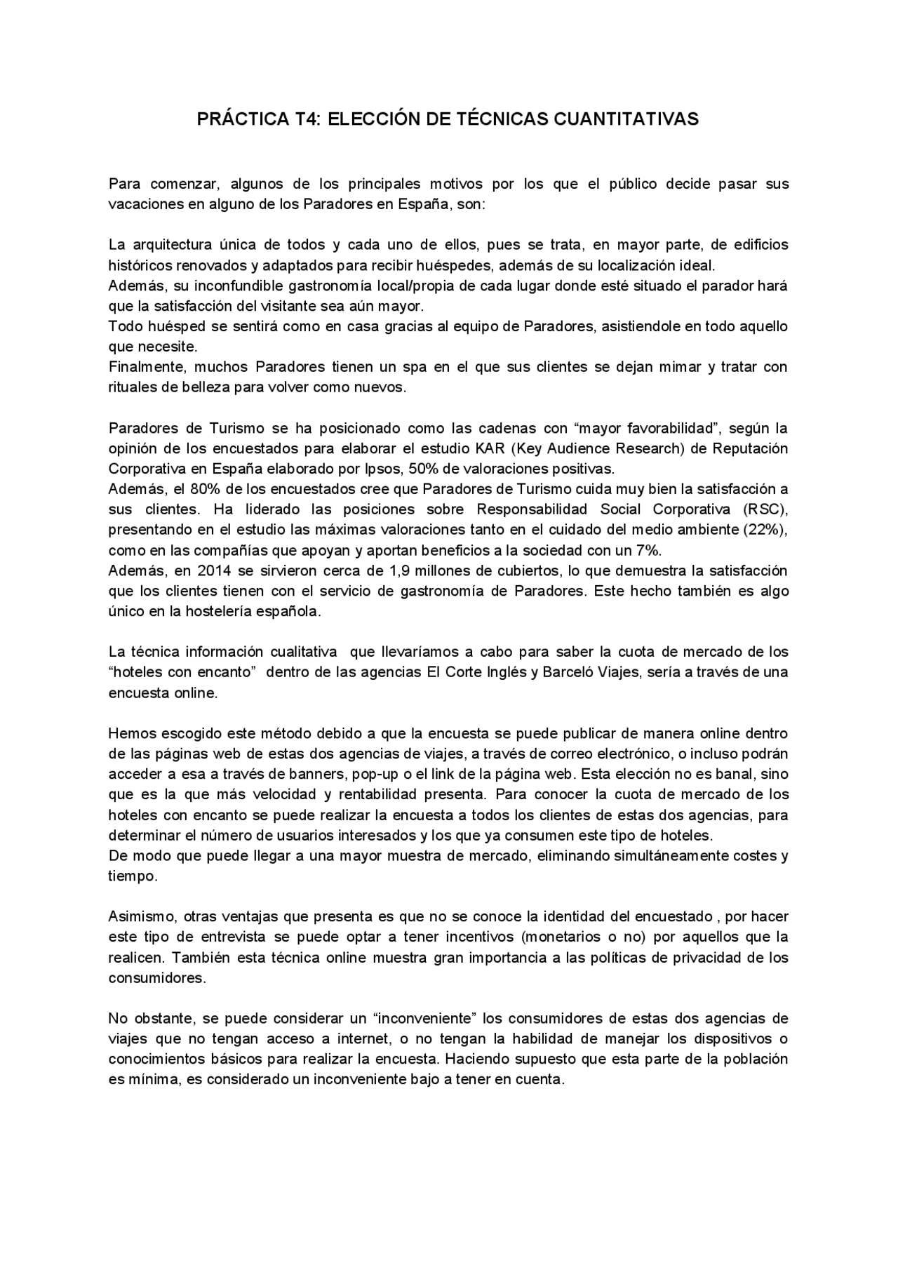 Práctica T4 ElecciÓn De TÉcnicas Cuantitativas Docsity