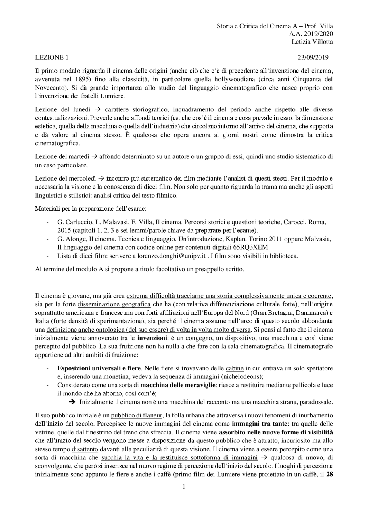 Storia E Critica Del Cinema Modulo A Appunti Del Corso Docsity