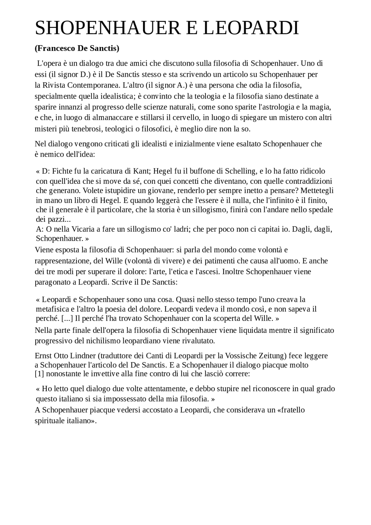Schopenauer E Leopardi Riassunto Sintesi Del Corso Di Filosofia