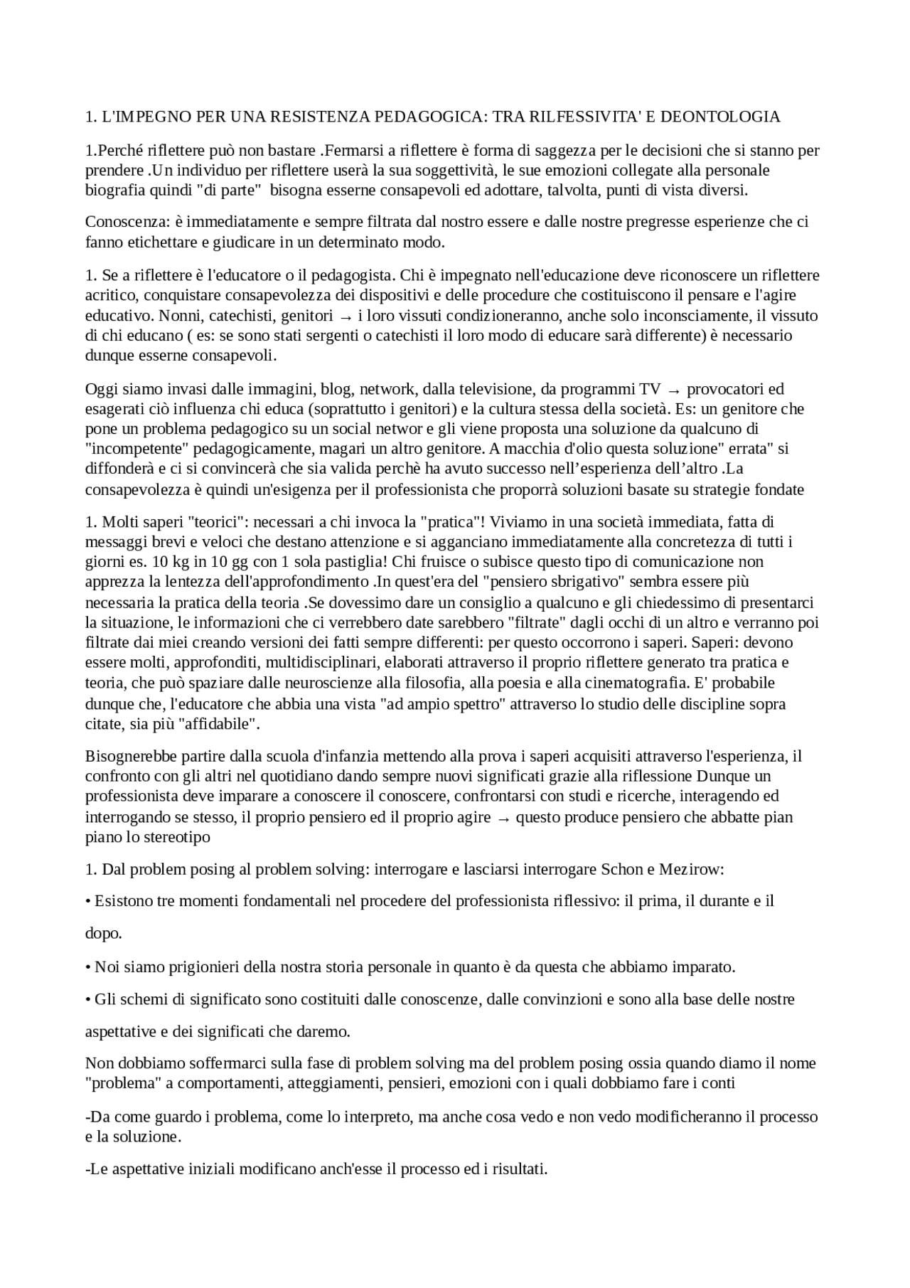 Riassunto Deontologia Pedagogica Docsity
