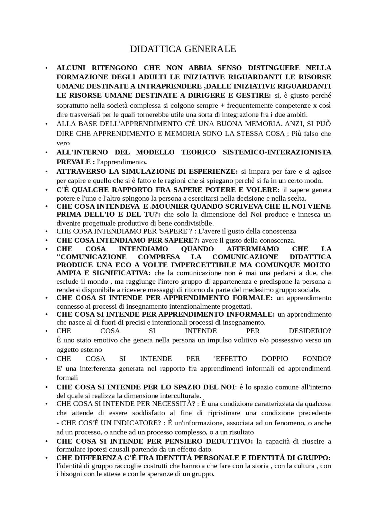 Test Autovalutazione Didattica Generale Docsity