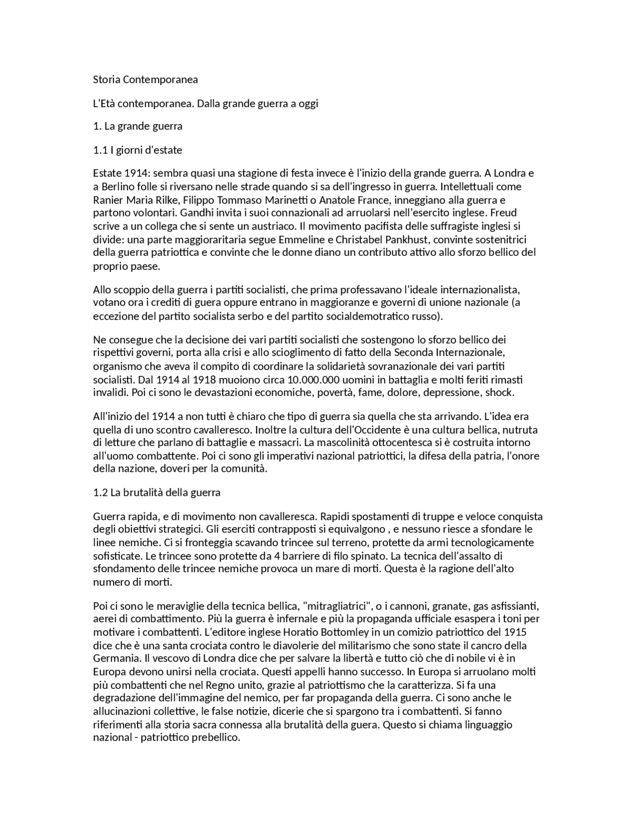 Storia Contemporanea Docsity