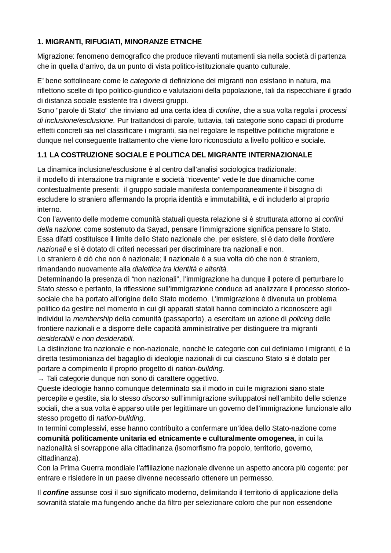 Appunti Sociologia Delle Migrazioni Docsity