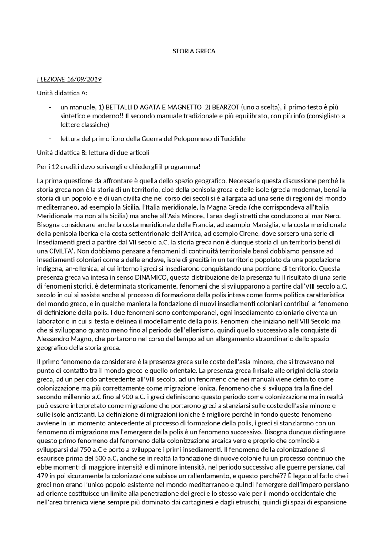 Appunti Storia Greca Docsity