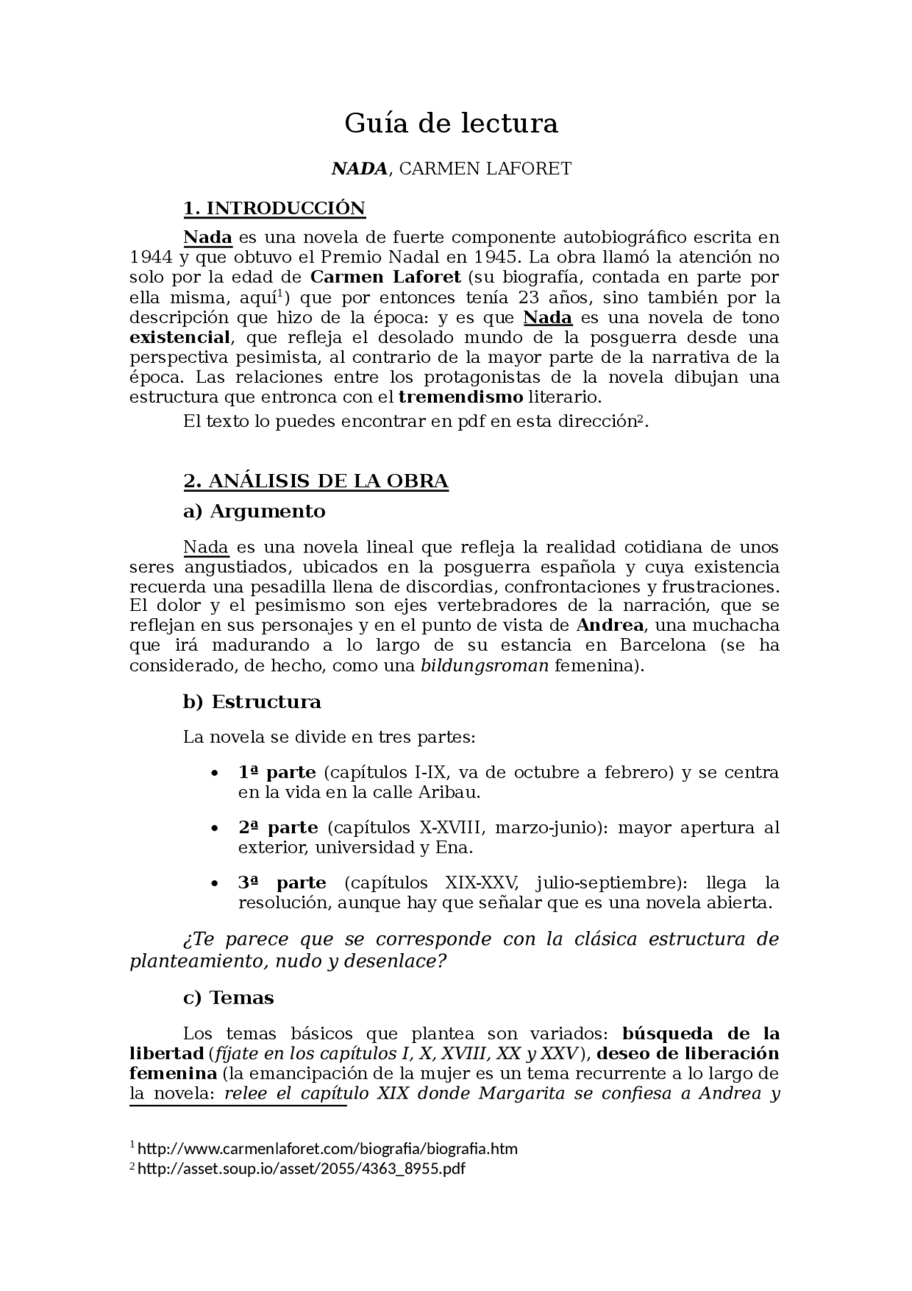 Guía de lectura de Nada, el libro | Apuntes de Lengua y Literatura ...