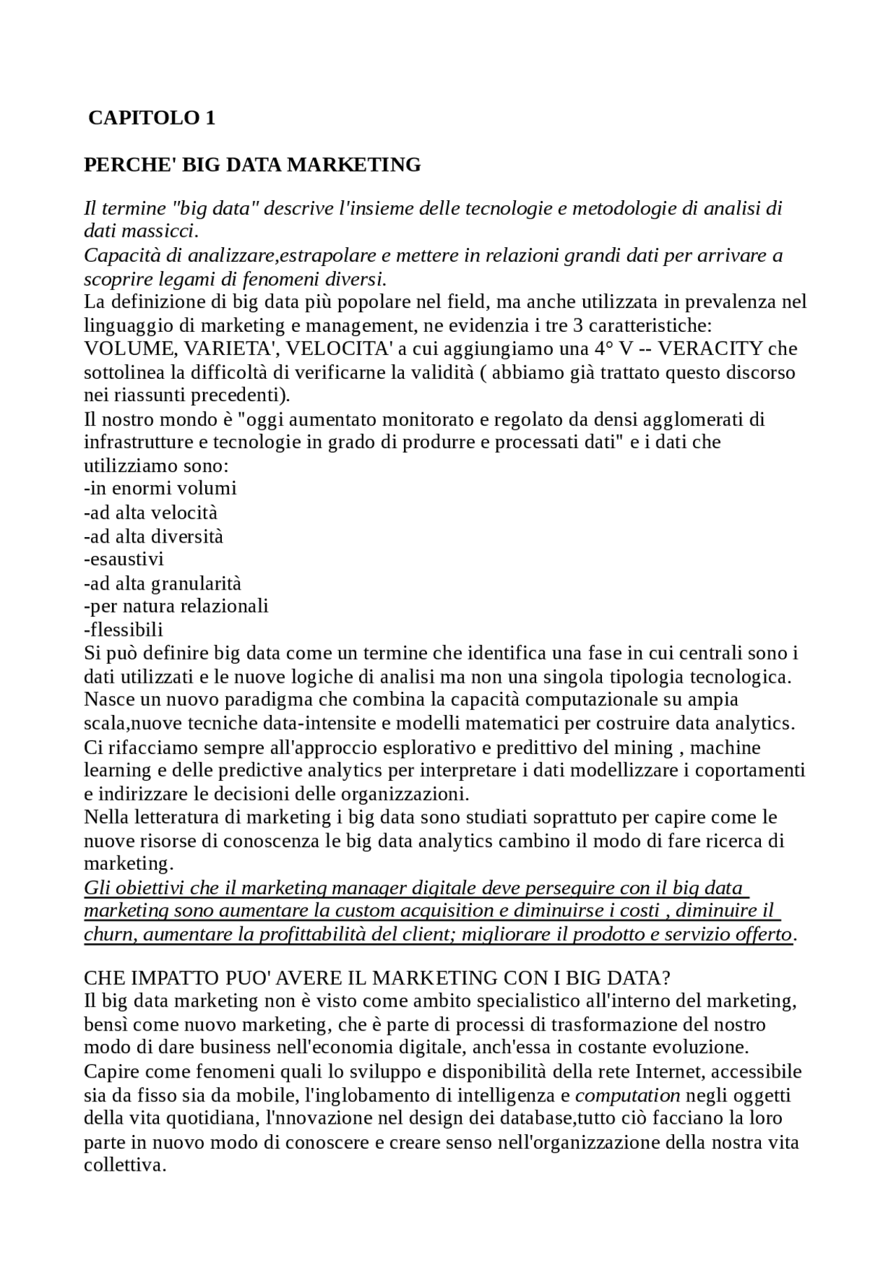 Big Data Marketing Riassunto Docsity