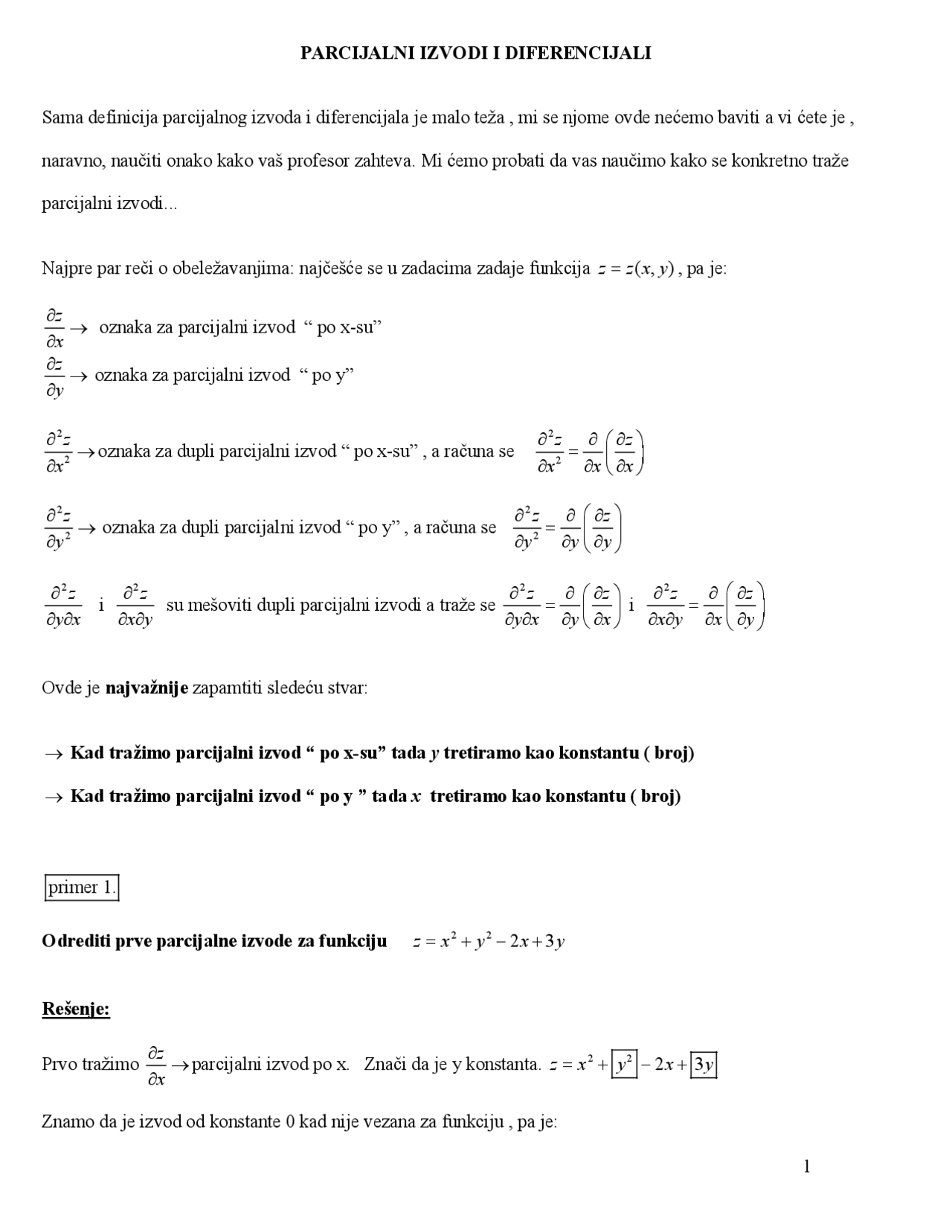 PARCIJALNI IZVODI I DIFERENCIJALI | Skripte' predlog Matematika - Docsity