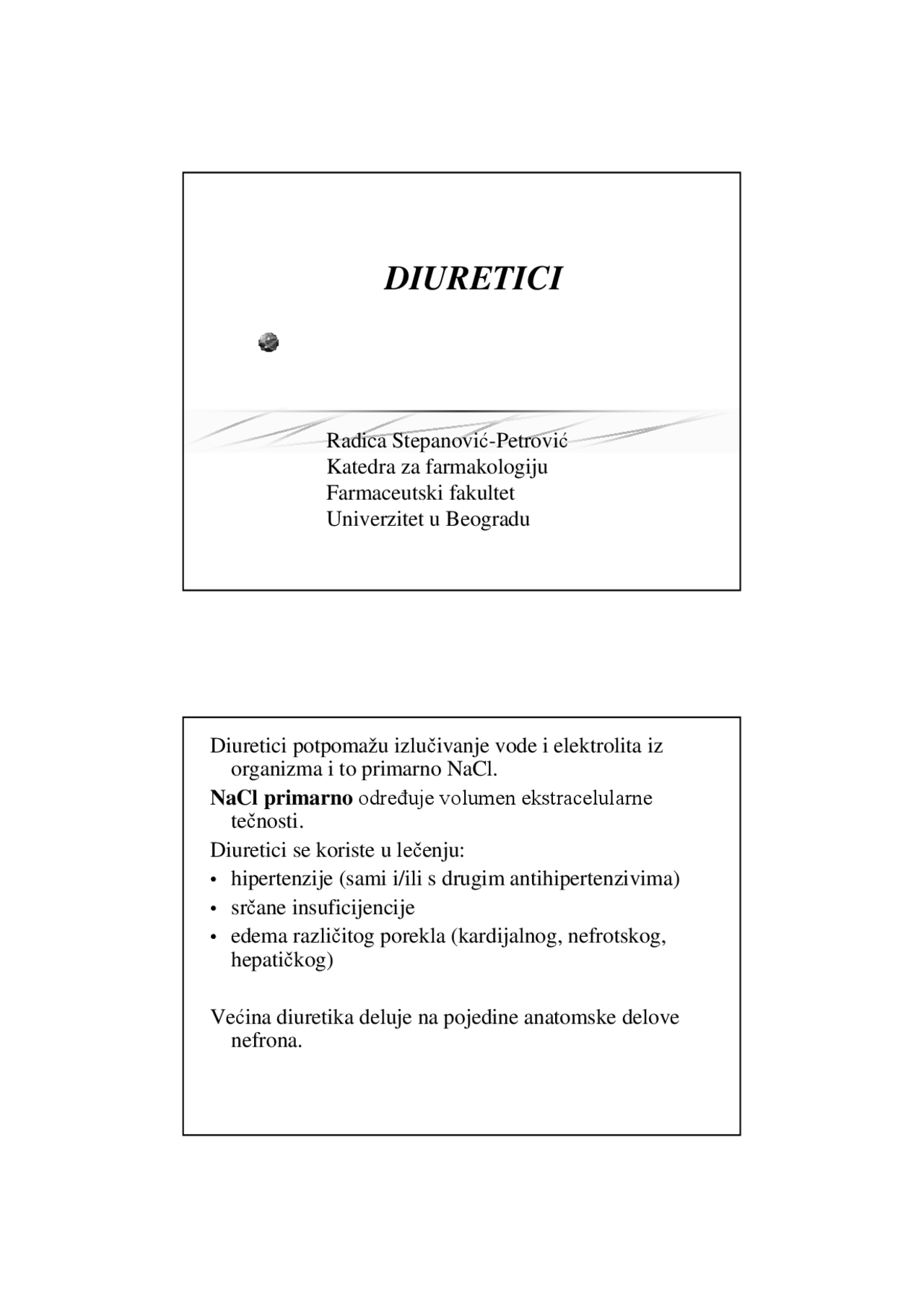 Slajdovi iz farmakologije - DIURETICI | Slajdovi' predlog Farmakologija - Docsity