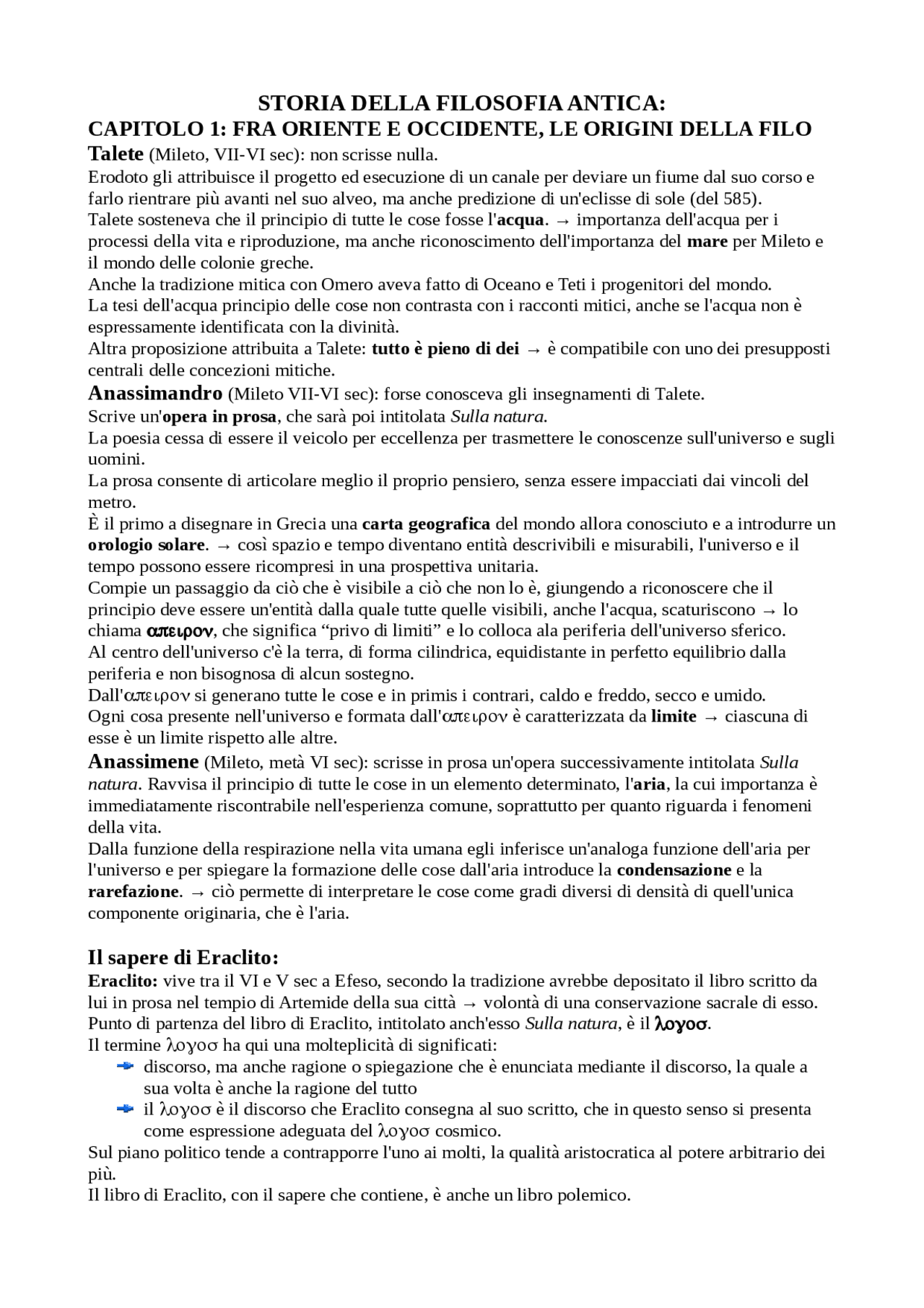 Filosofia Antica Riassunto Docsity