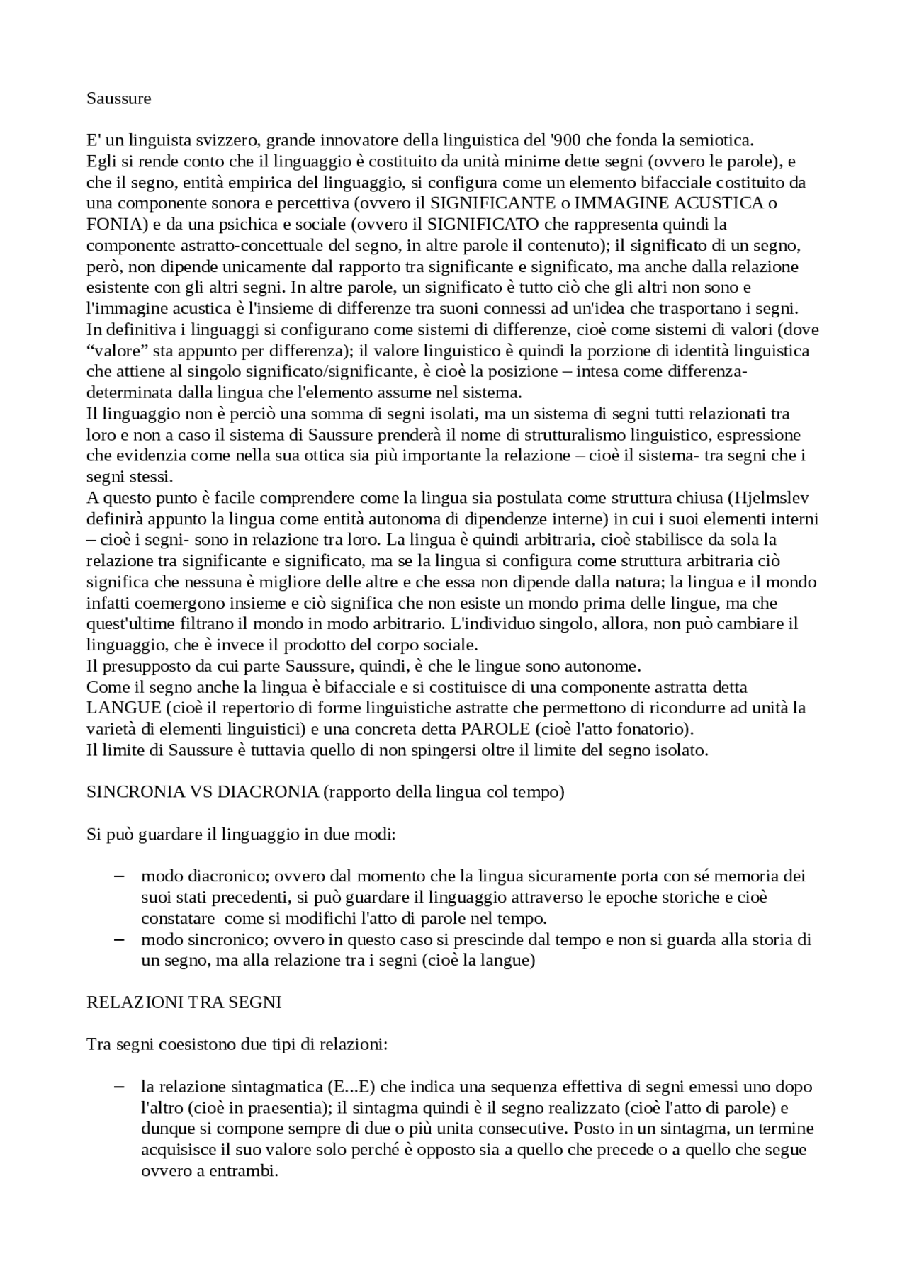 Saussure E Hjelmslev Sintesi Per Semiotica Docsity