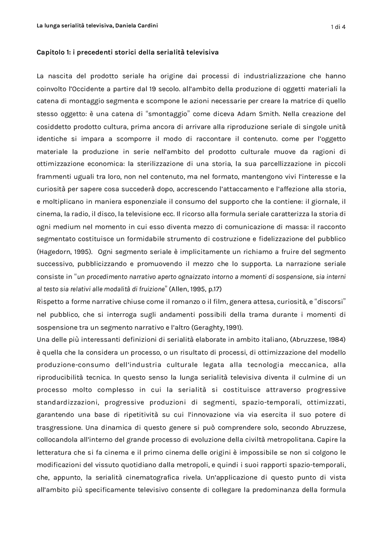Riassunto La Lunga Serialità Televisiva Di Daniela Cardini Docsity