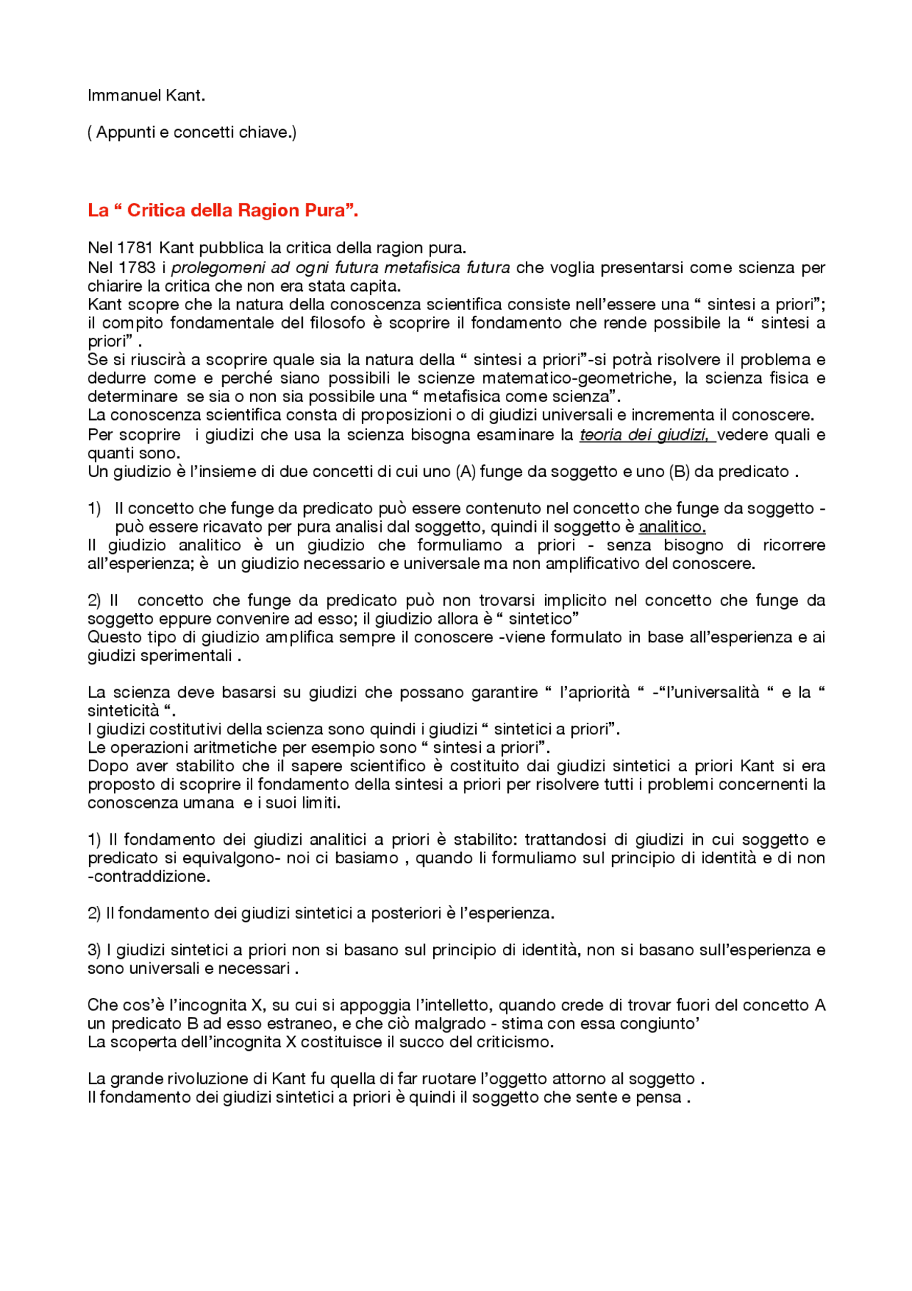 Immanuel Kant Appunti Docsity
