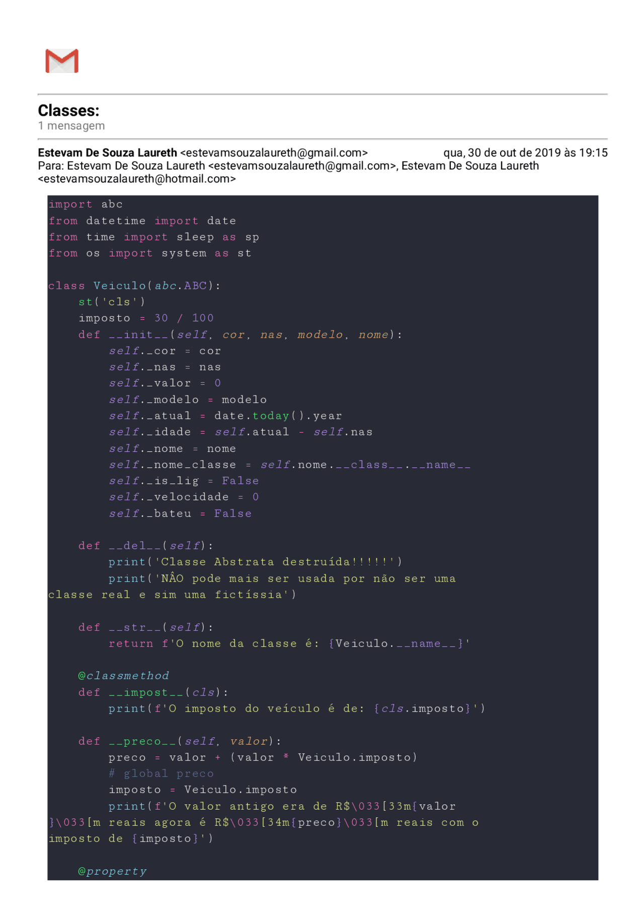 Python Criando Classes Em Programação De Computadores Docsity