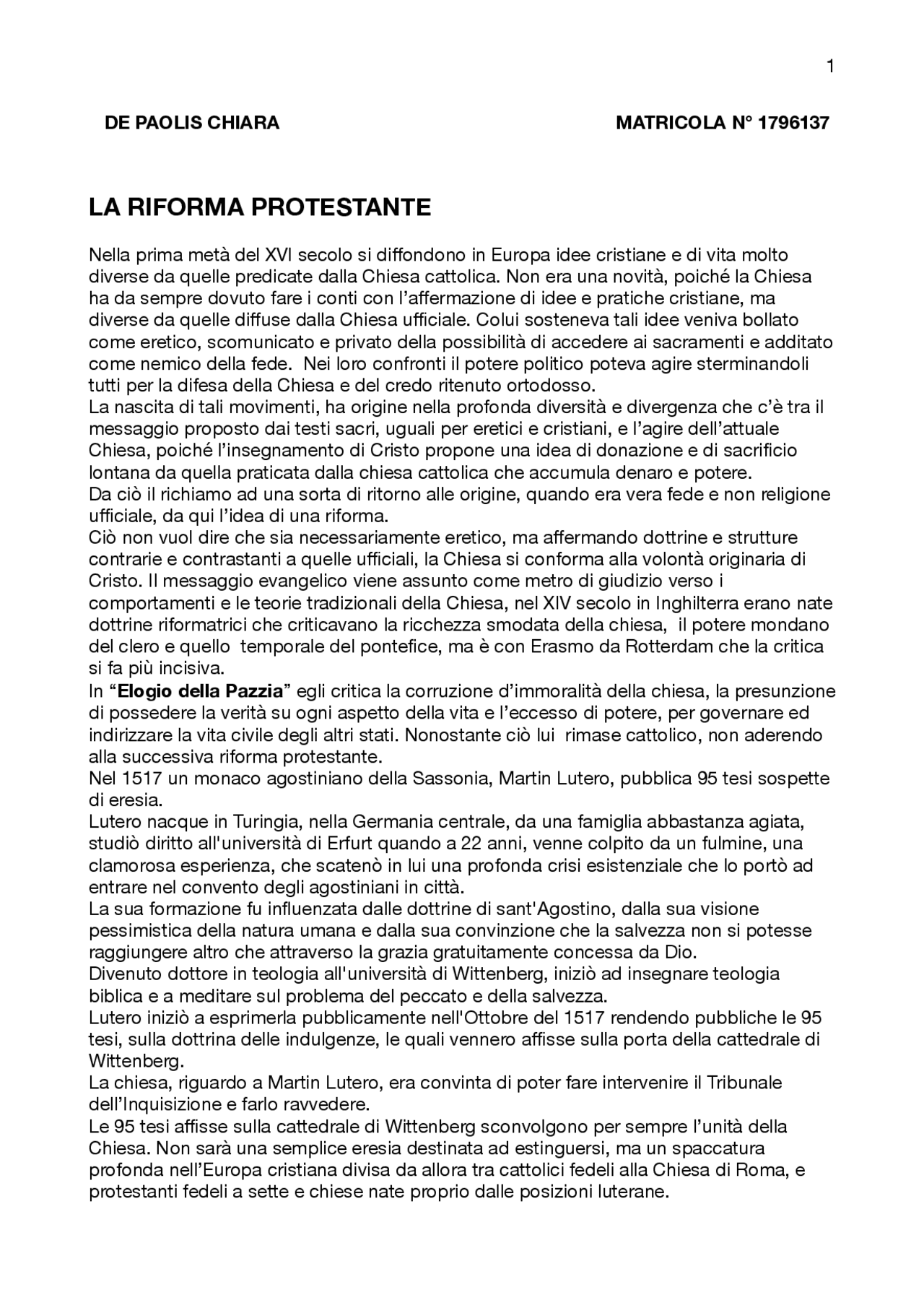 Riforma Protestante Martin Lutero Docsity
