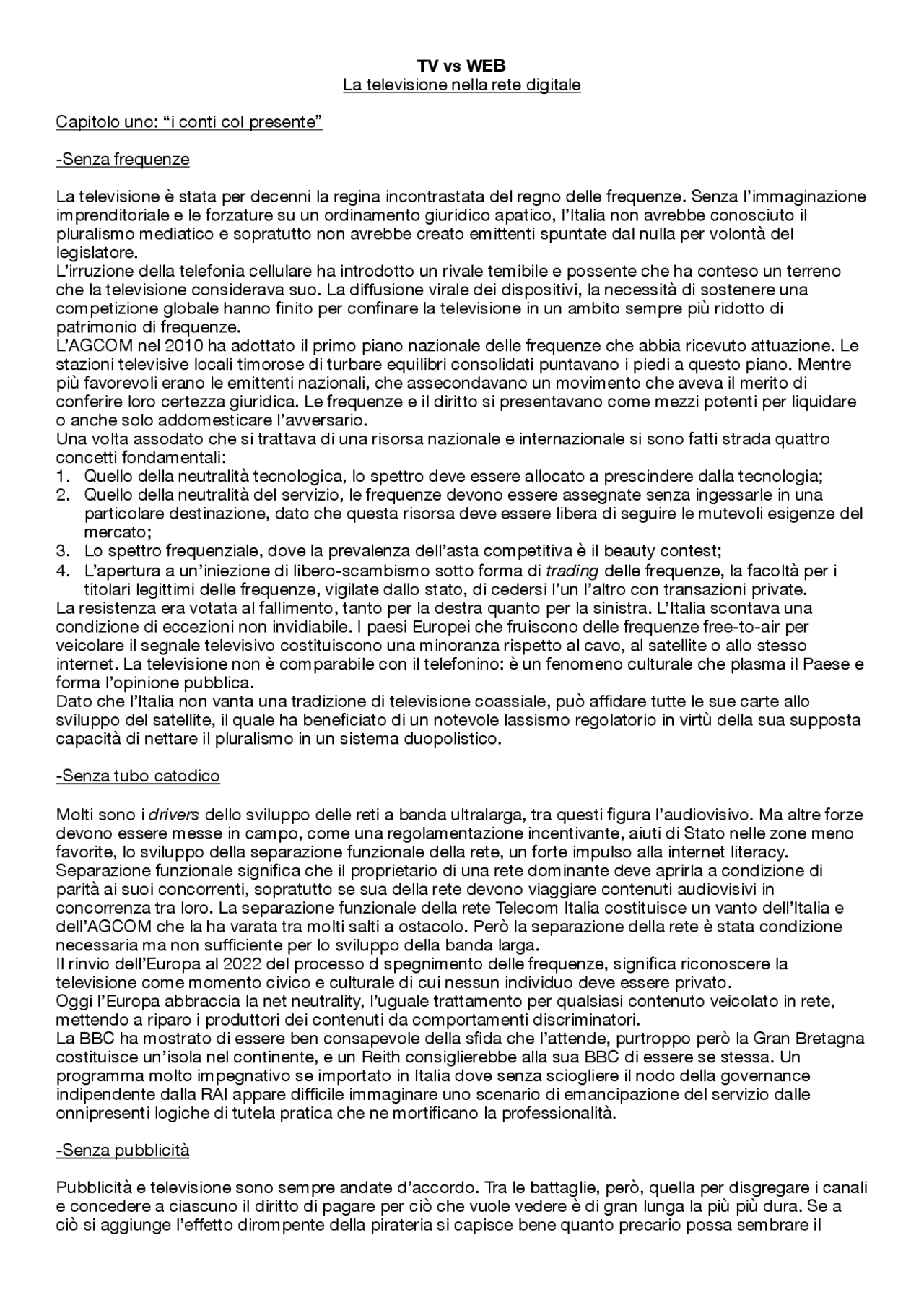 Riassunto Tv Vs Web Docsity