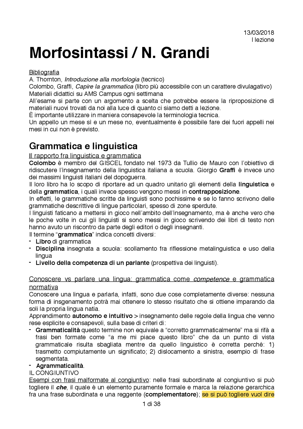 Appunti Delle Lezioni Di Morfosintassi Grandi As 20172018 Unibo