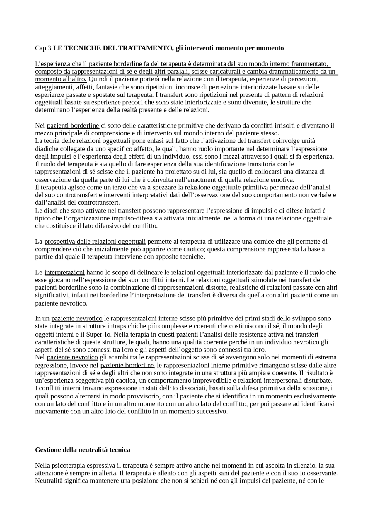 Riassunto Dei Capitoli 3 6 9 Parte Ii Del Testo Terapia Focalizzata