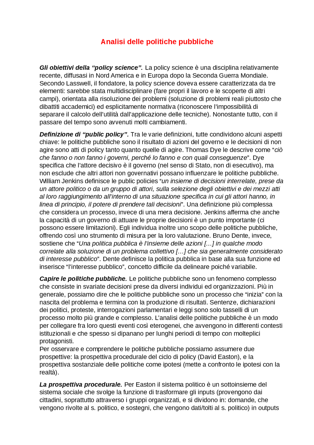 Analisi Delle Politiche Pubbliche Docsity