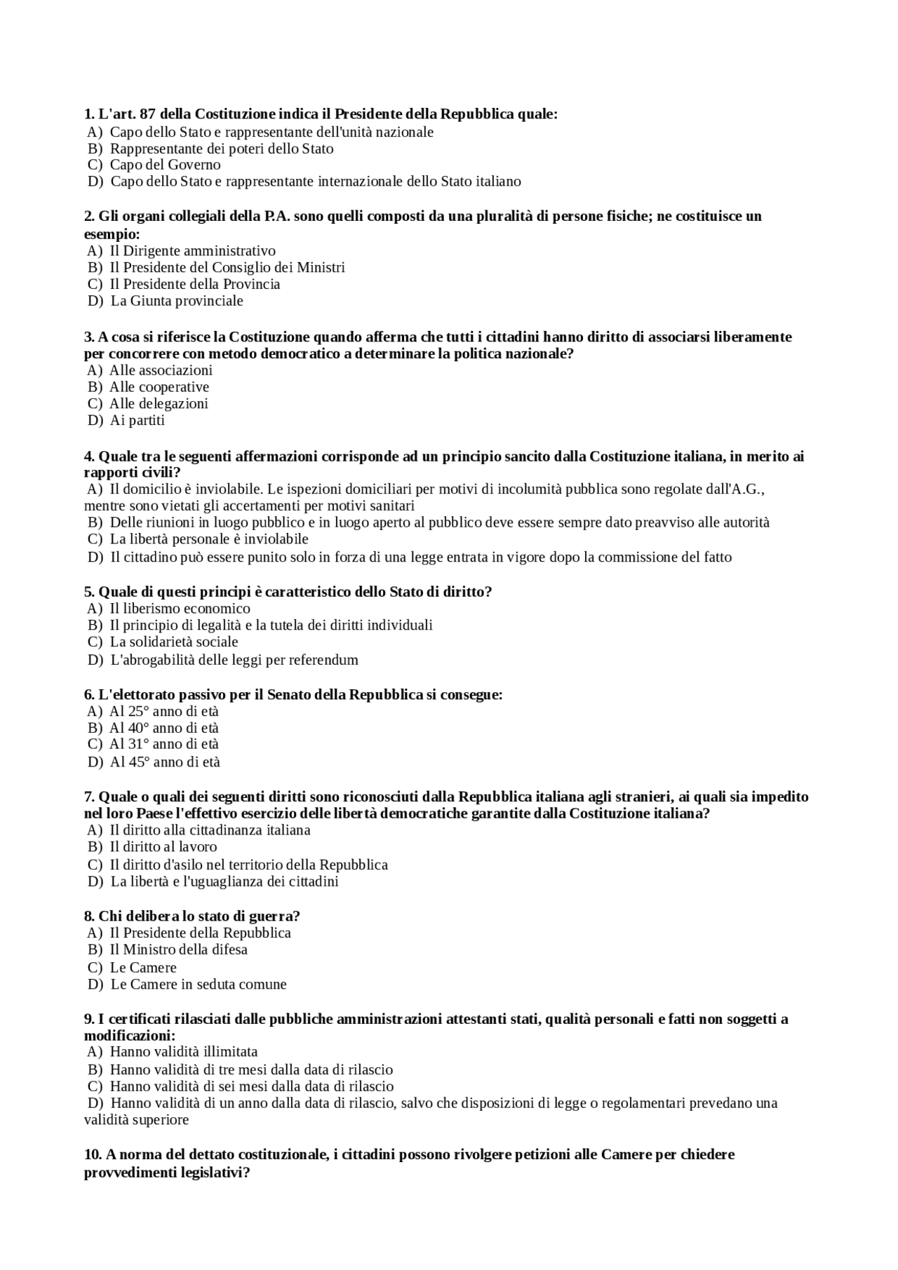 Quiz diritto amministrativo 2 - Docsity