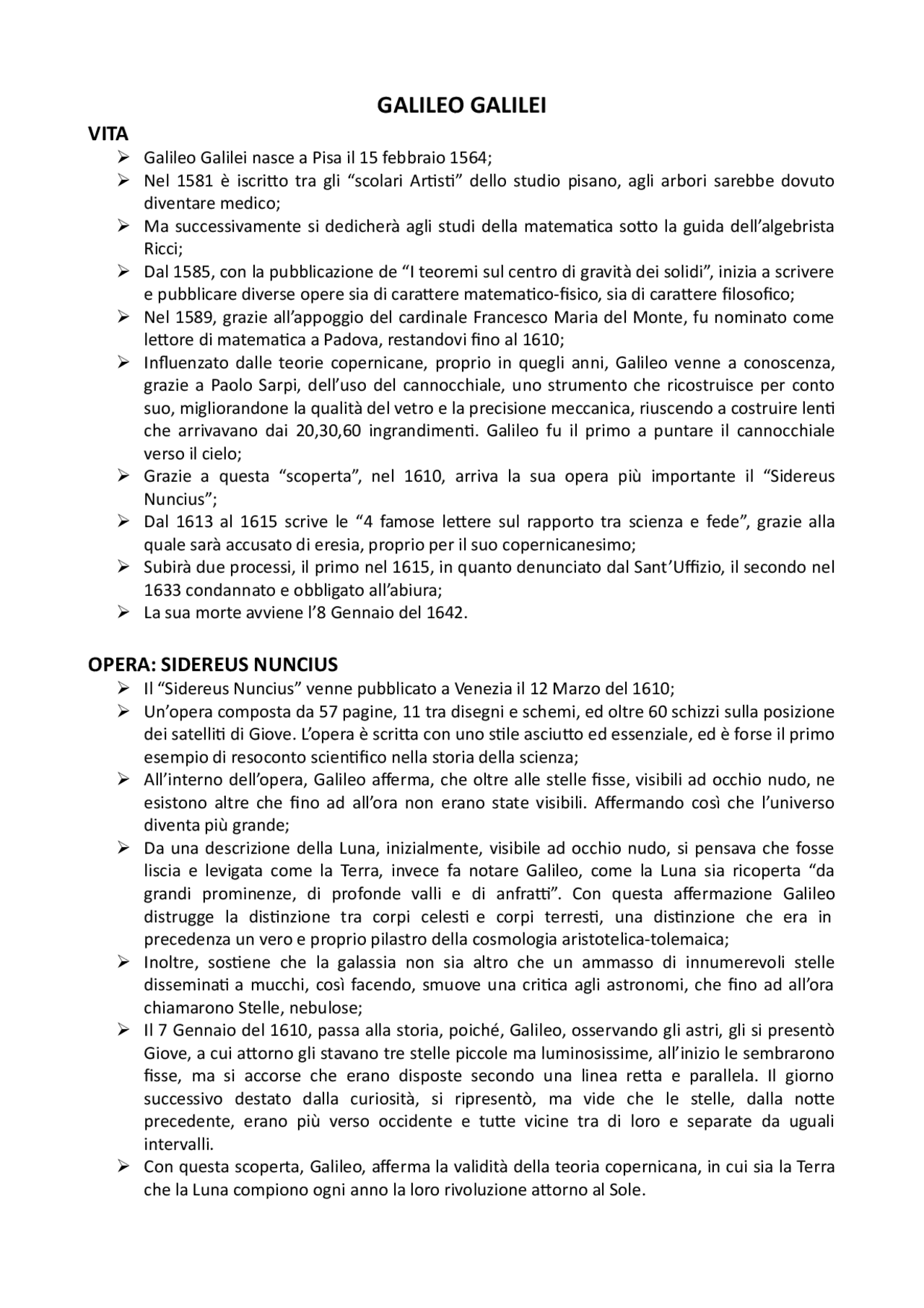 Galileo Galilei Vita E Opere Docsity