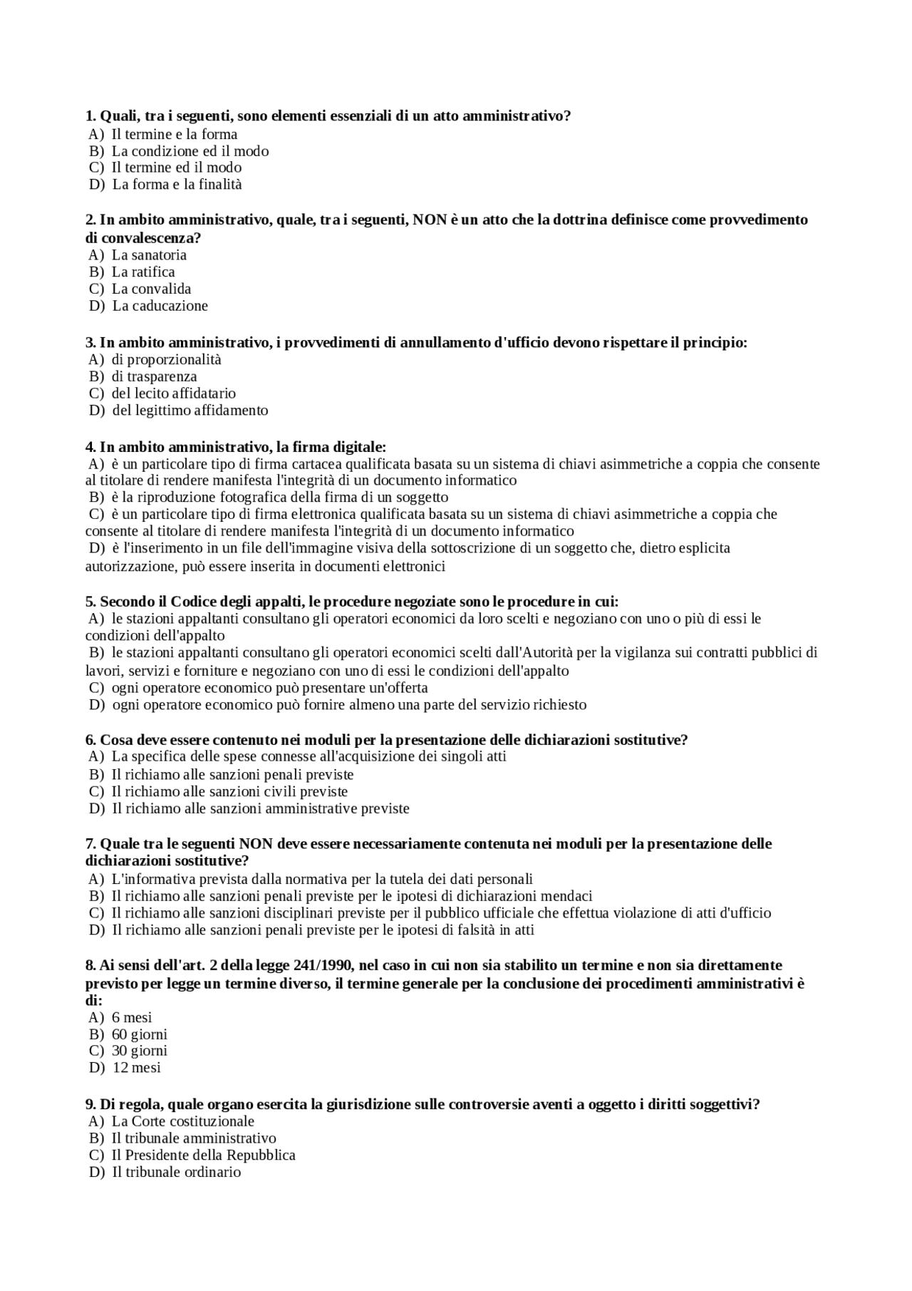 Quiz diritto amministrativo 1 - Docsity
