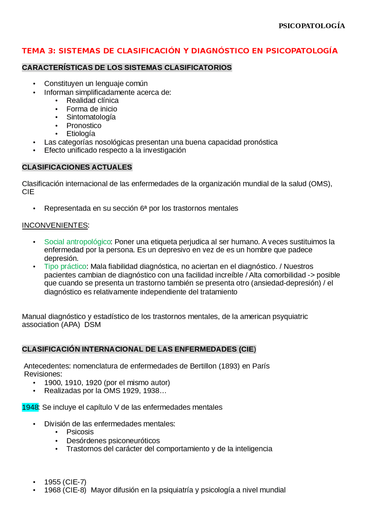 Tema 3 Psicopatología Docsity
